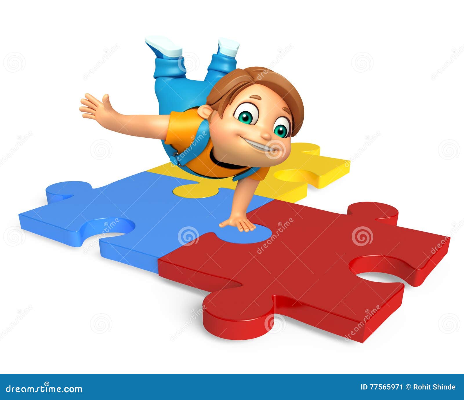 Kid boy with Puzzle stock illustration. Illustration of book - 77565971