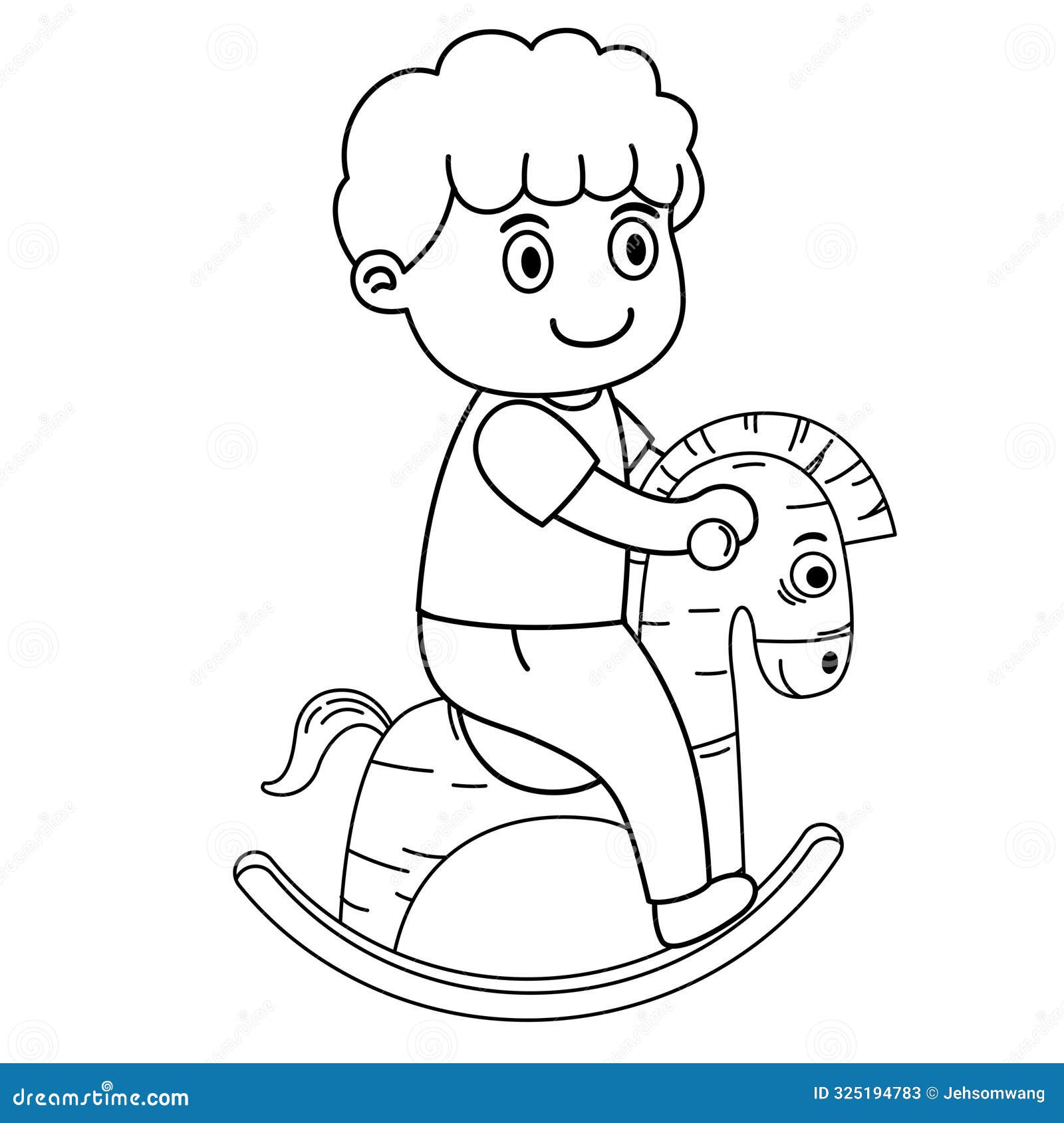 Kid Boy Riding on Rocking Horse Stock Illustration - Illustration of ...