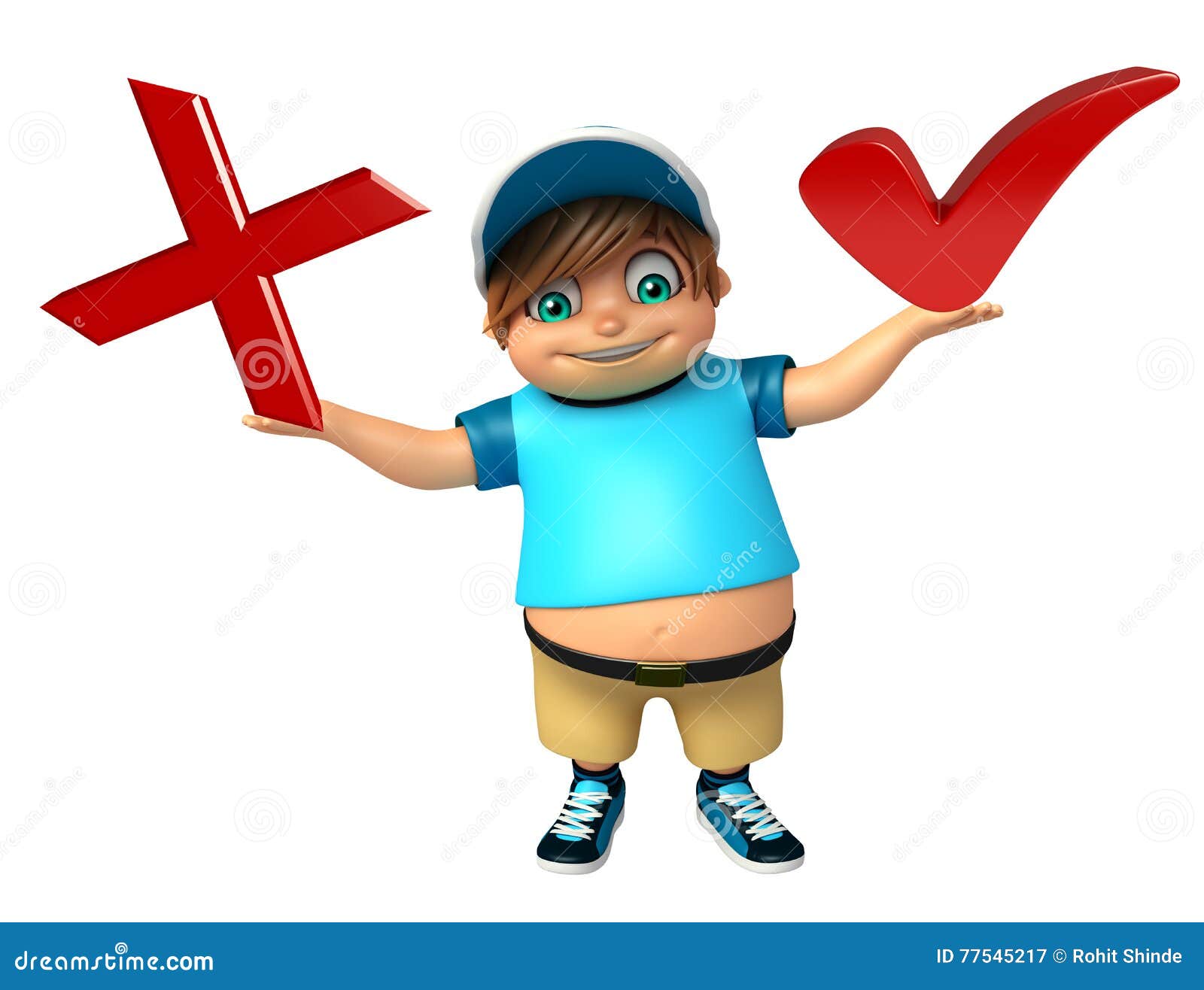 Kid Boy with Right Sign & Wrong Sign Stock Illustration - Illustration ...