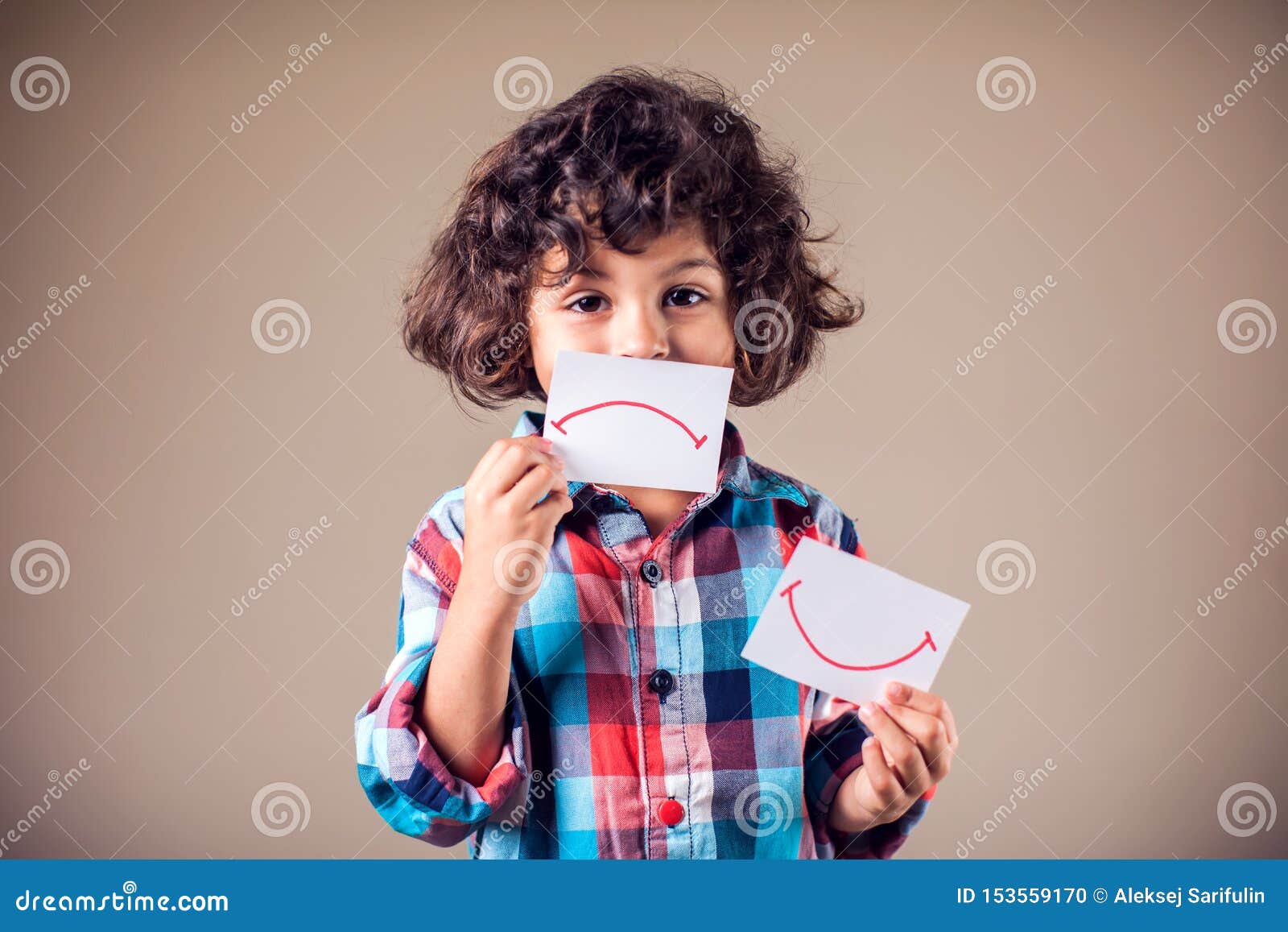 Kid Boy Select between Positive and Negative Expressions Stock Photo ...