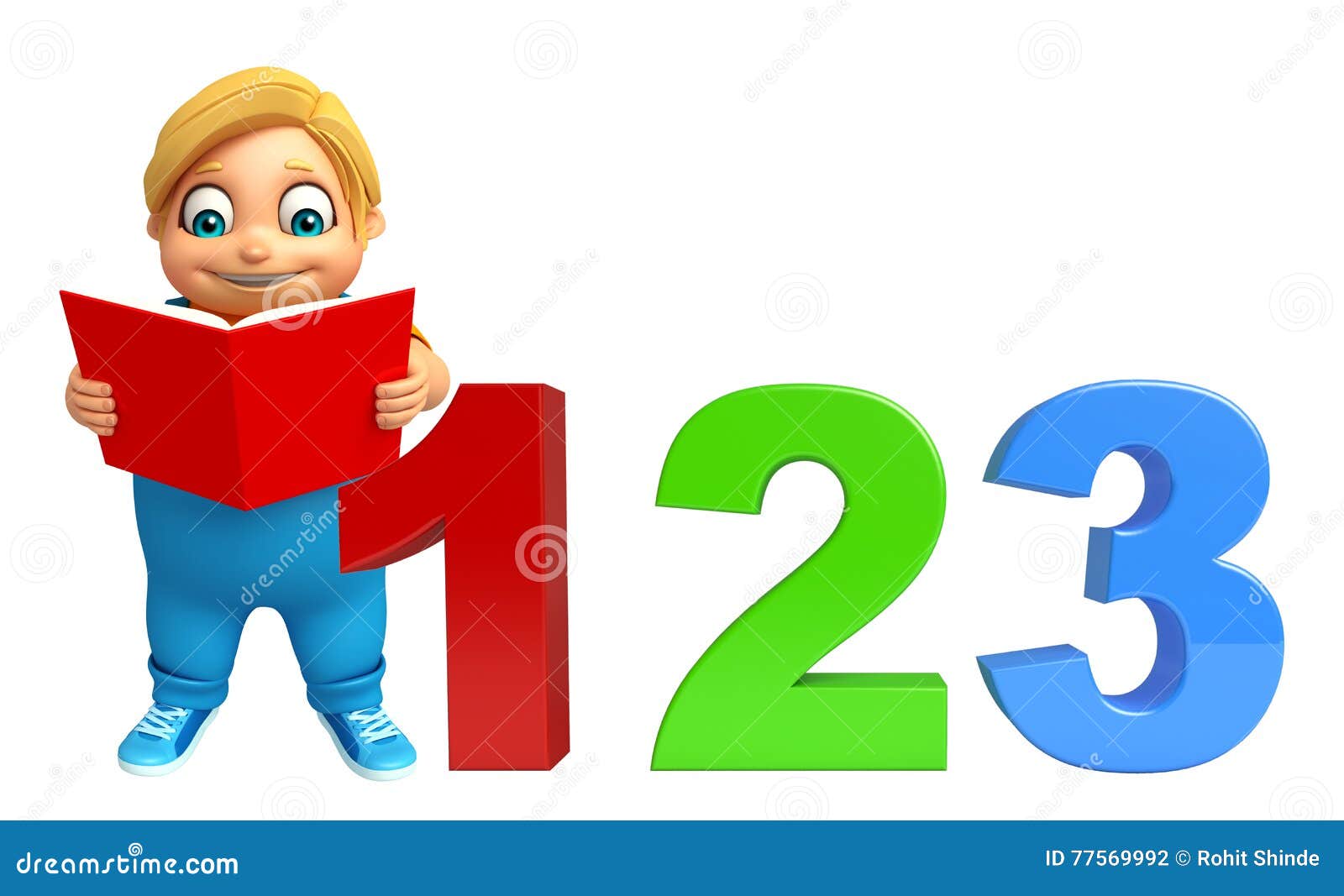 Kid Boy with 123 Sign & Book Stock Illustration - Illustration of ...
