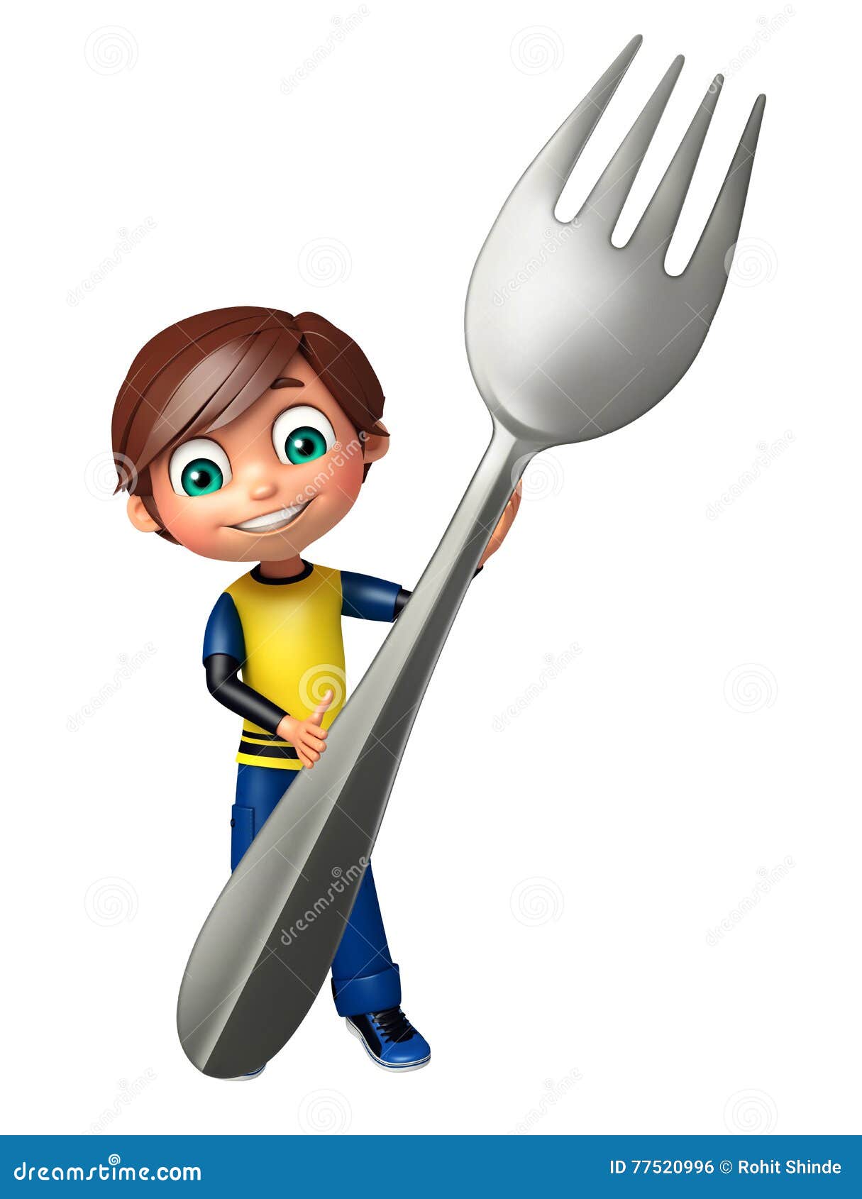 Kid boy with spoon stock illustration. Illustration of read - 77520996