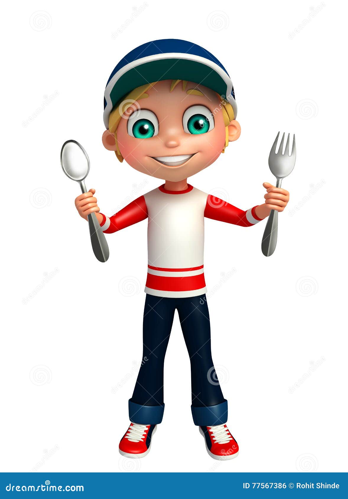 Kid boy with spoon stock illustration. Illustration of class - 77567386