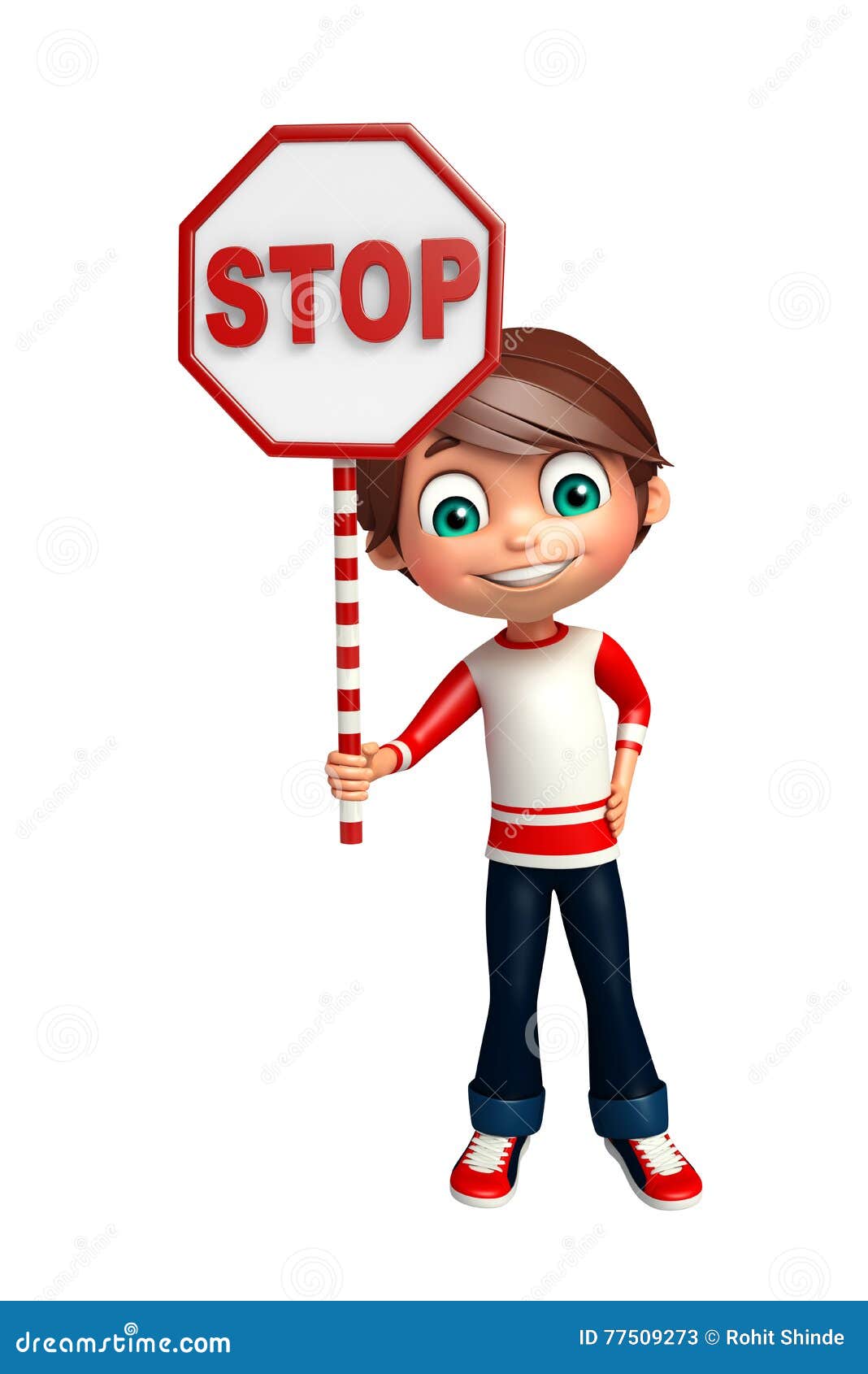 Kid boy with stop sign stock illustration. Illustration of playful ...