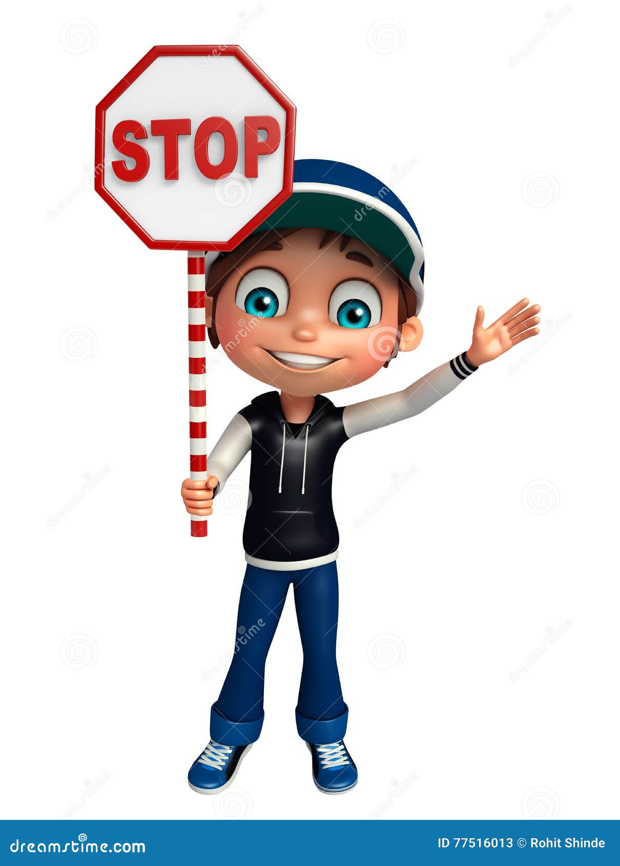 Kid boy with stop sign stock illustration. Illustration of cheerful ...