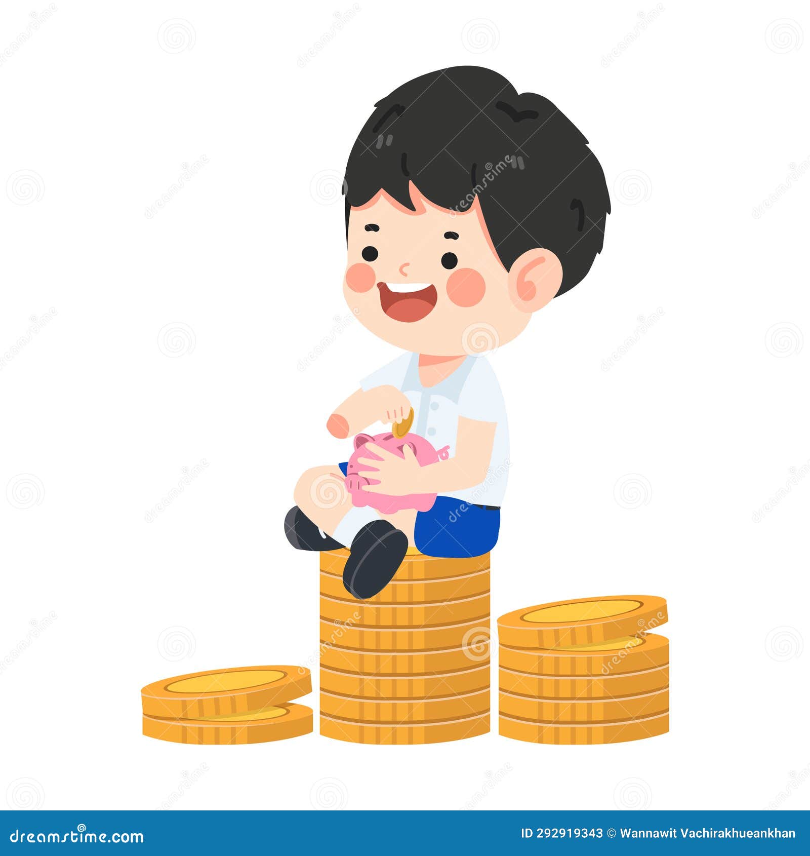 Kid Boy Student Sitting on a Stack of Coins Stock Illustration ...