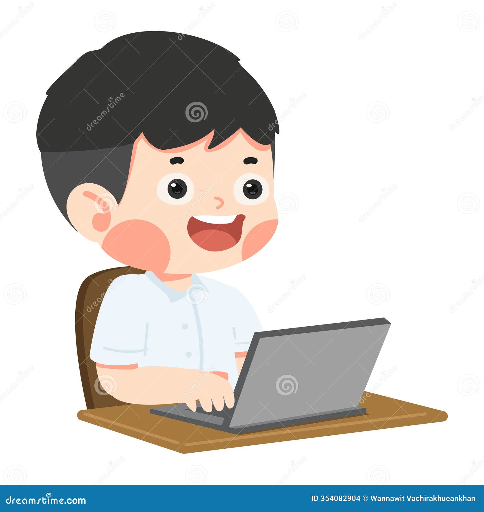 Kid Boy Student Using Computer Cartoon Stock Illustration ...