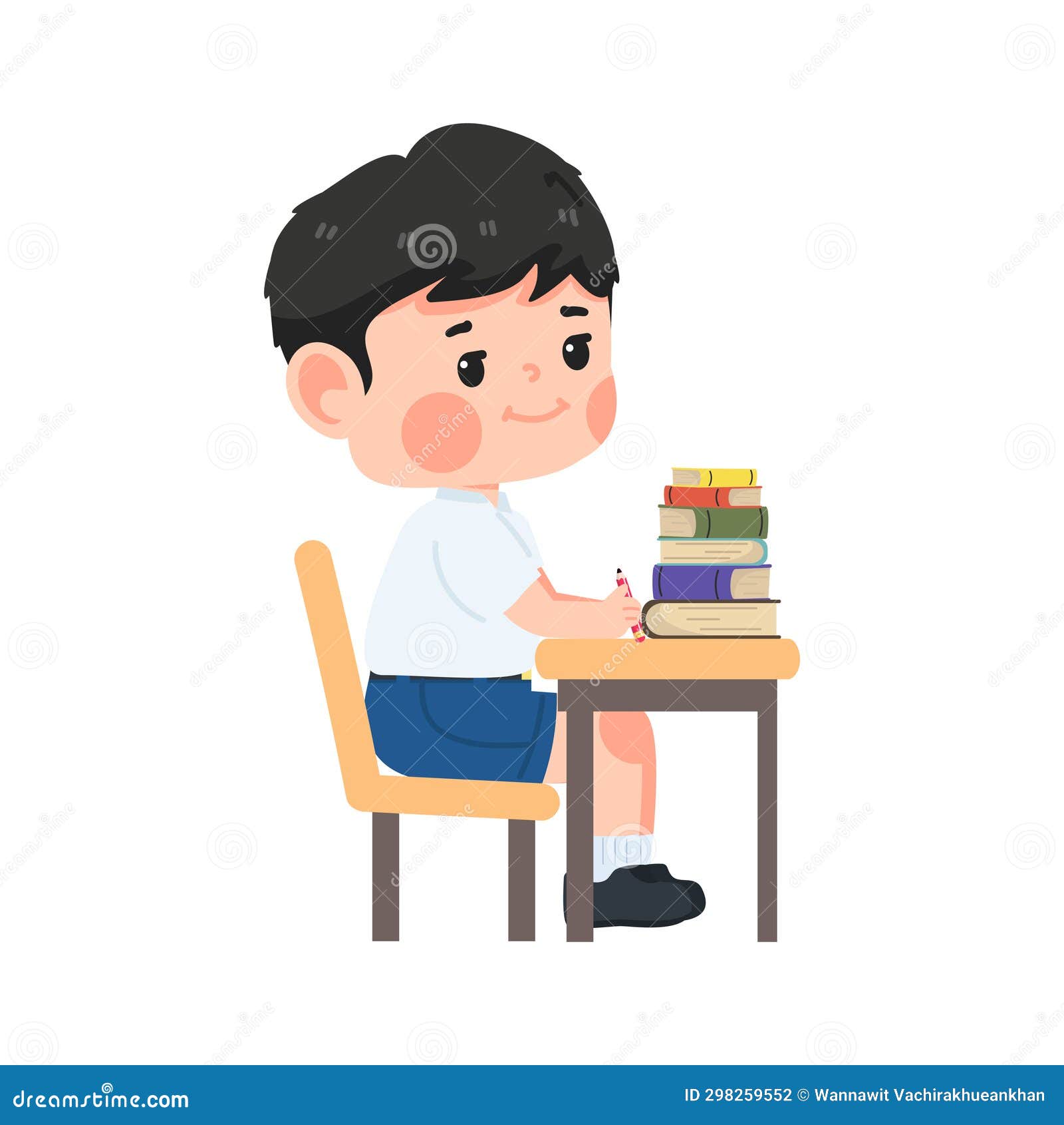 Kid boy students on table stock vector. Illustration of classroom ...
