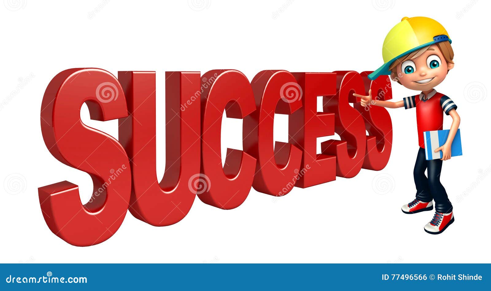 Kid Boy with Success Sign & Book Stock Illustration - Illustration of ...