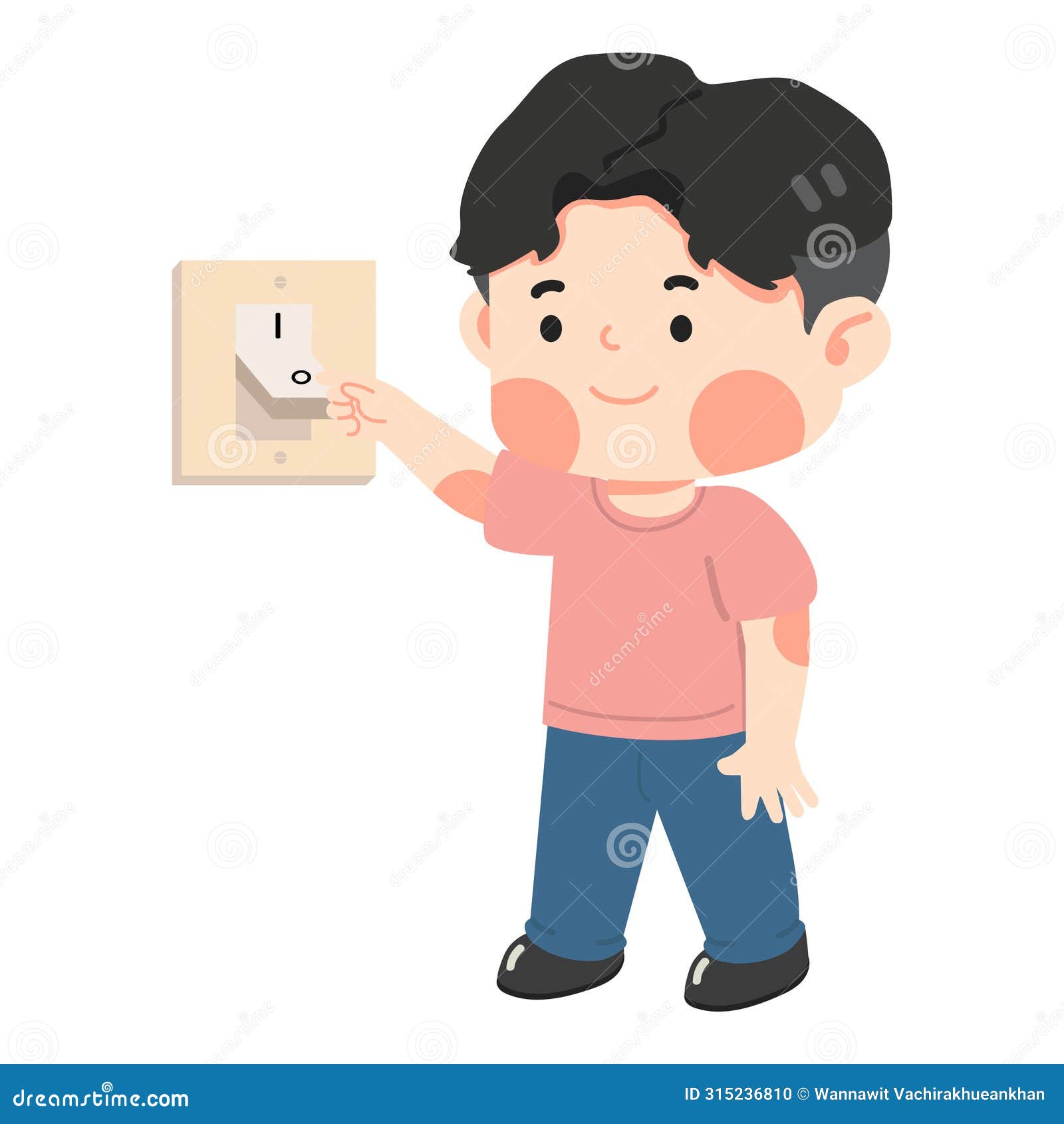 Kid Boy Switching Off Light Stock Vector - Illustration of press ...