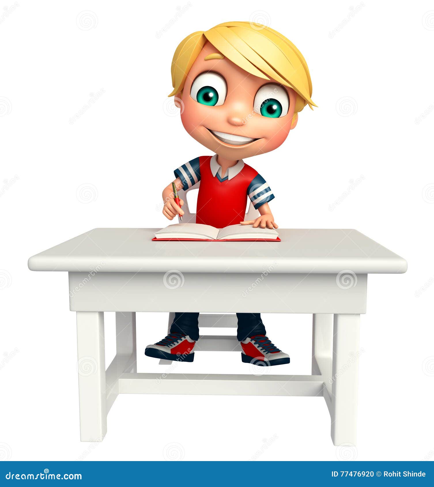 Kid Boy with Table Chair and Book Stock Illustration - Illustration of ...