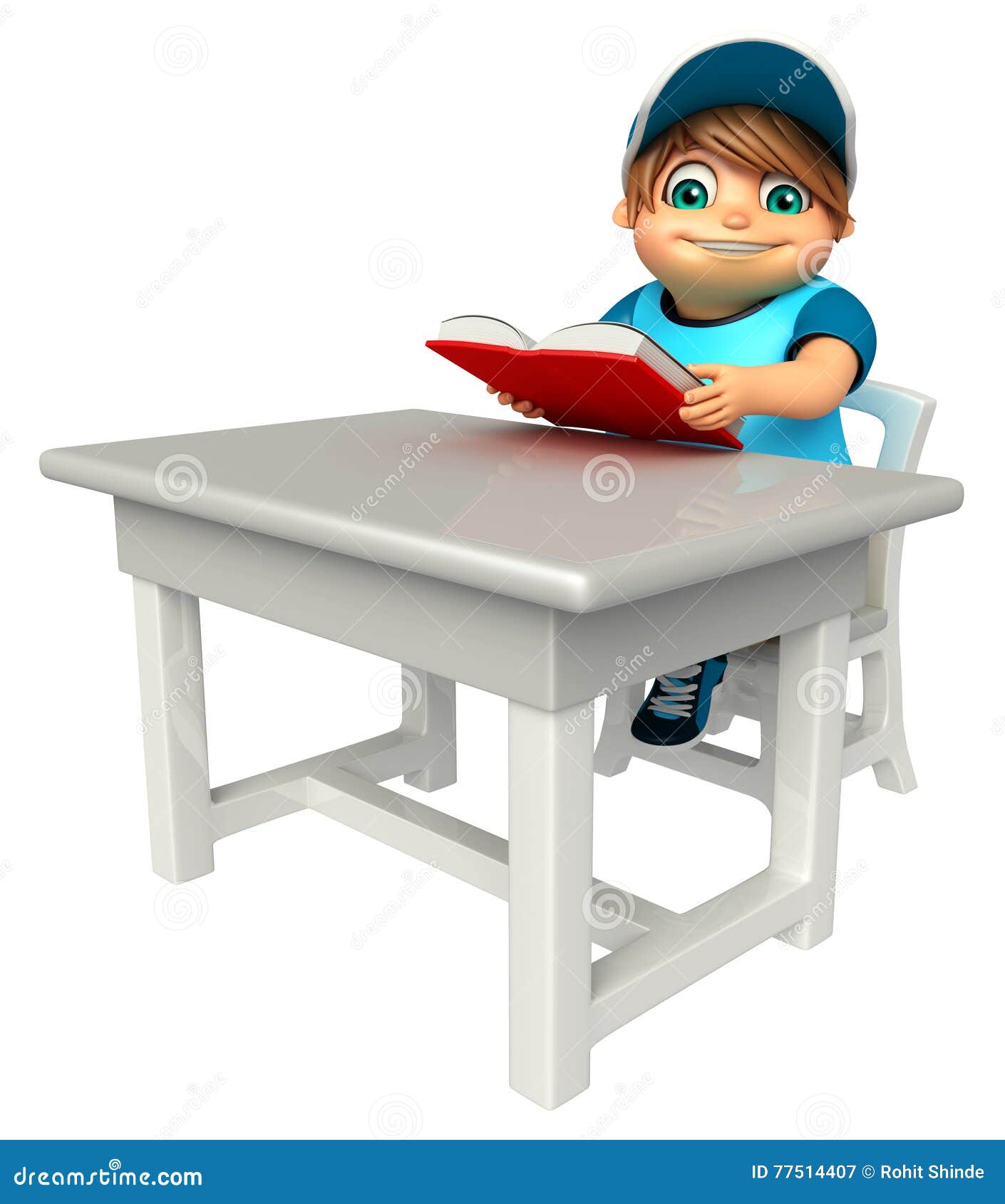 Kid Boy with Table Chair Book Stock Illustration - Illustration of ...