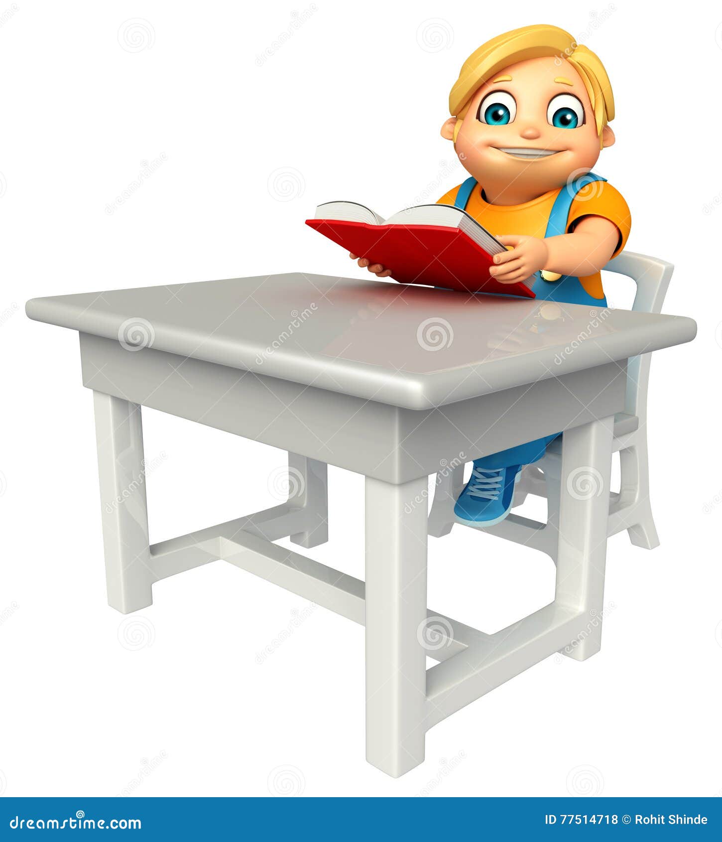 Kid Boy with Table Chair Book Stock Illustration - Illustration of ...
