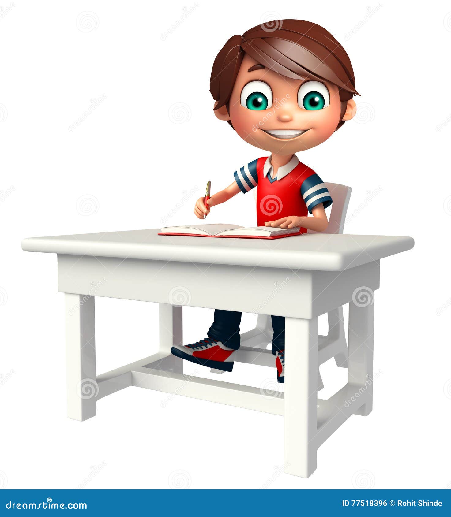 Kid Boy with Table Chair and Book Stock Illustration - Illustration of ...