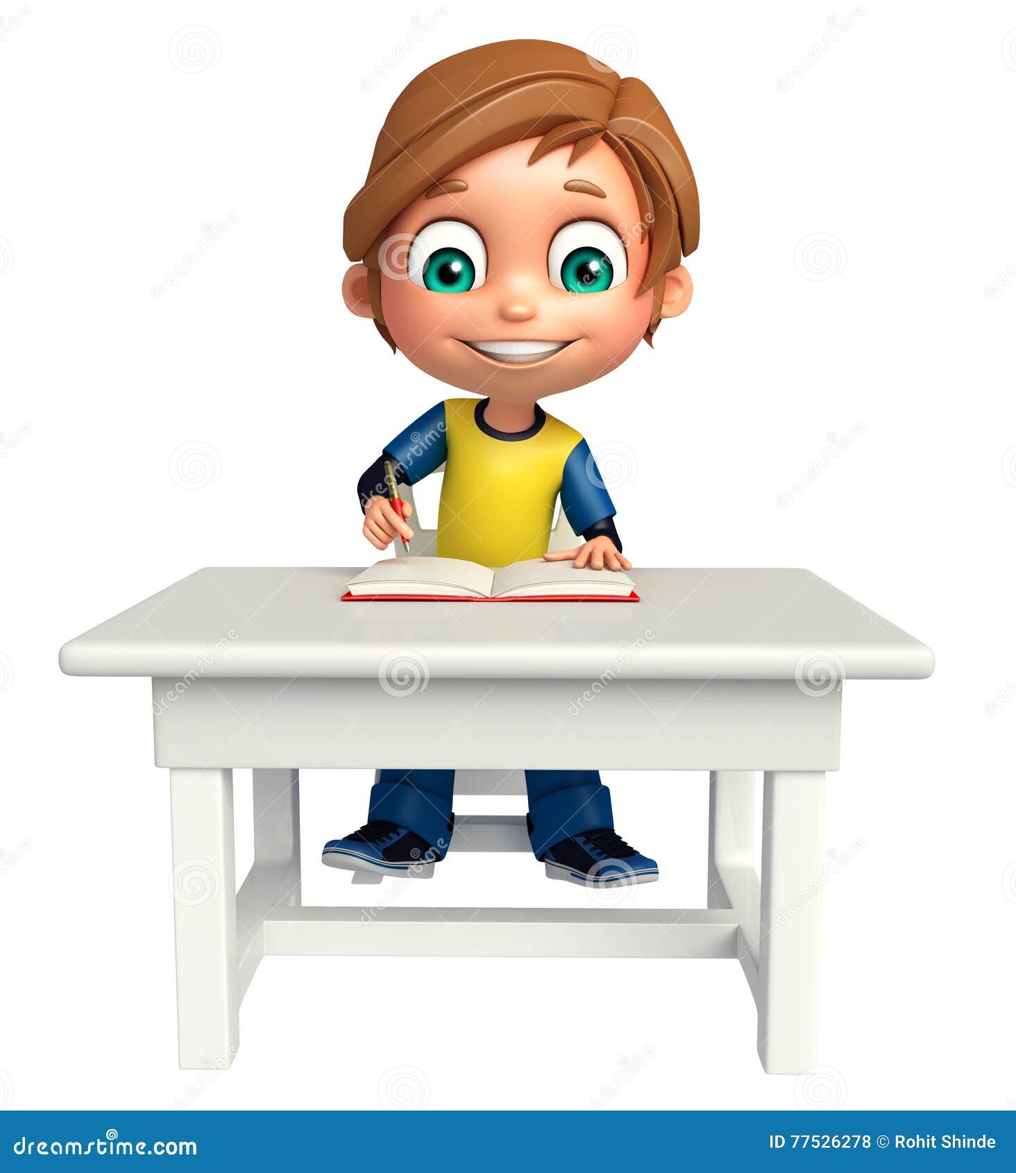 Kid Boy with Table Chair and Book Stock Illustration - Illustration of ...
