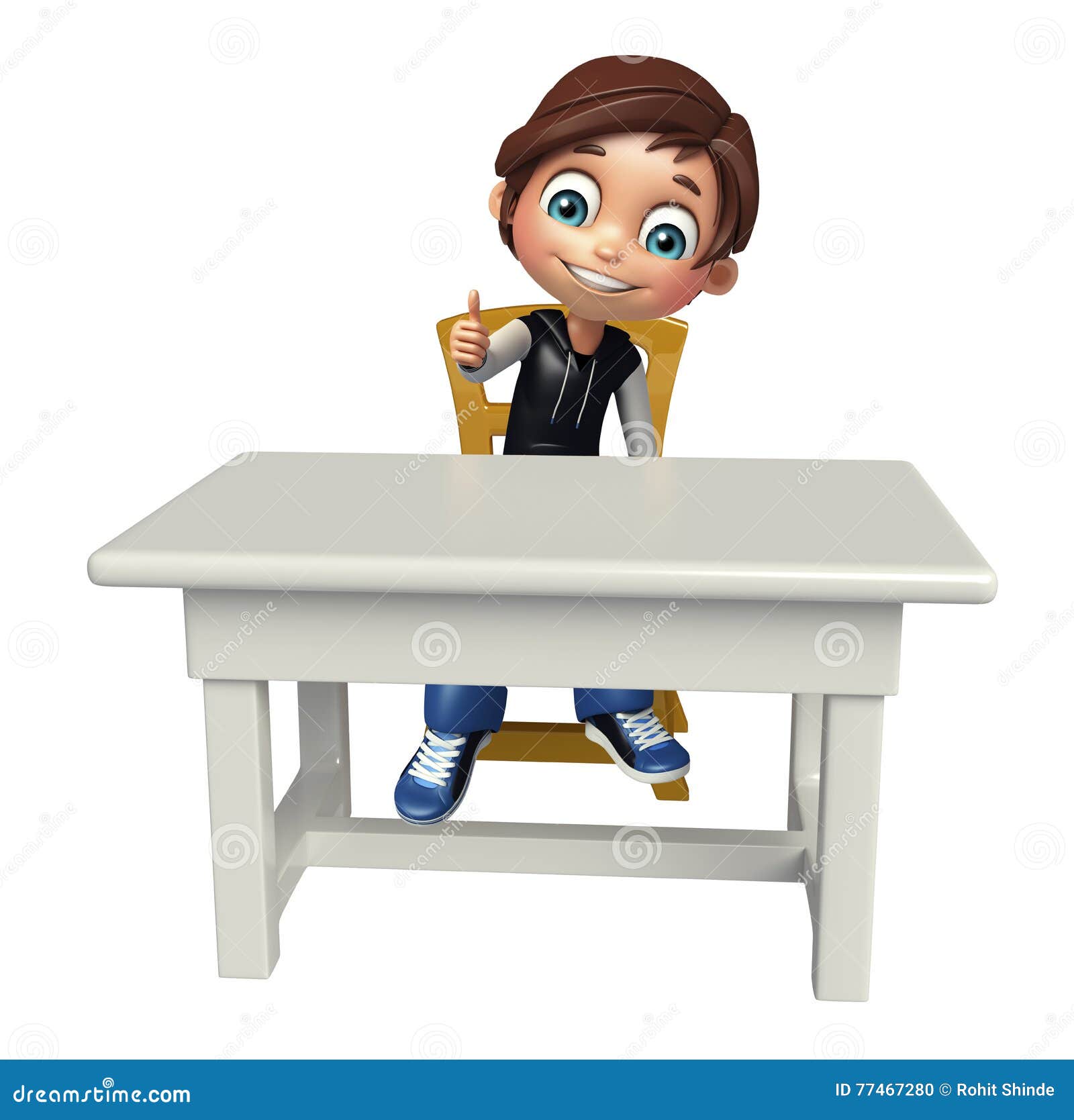 Kid Boy with Table & Chair Stock Illustration - Illustration of playful ...