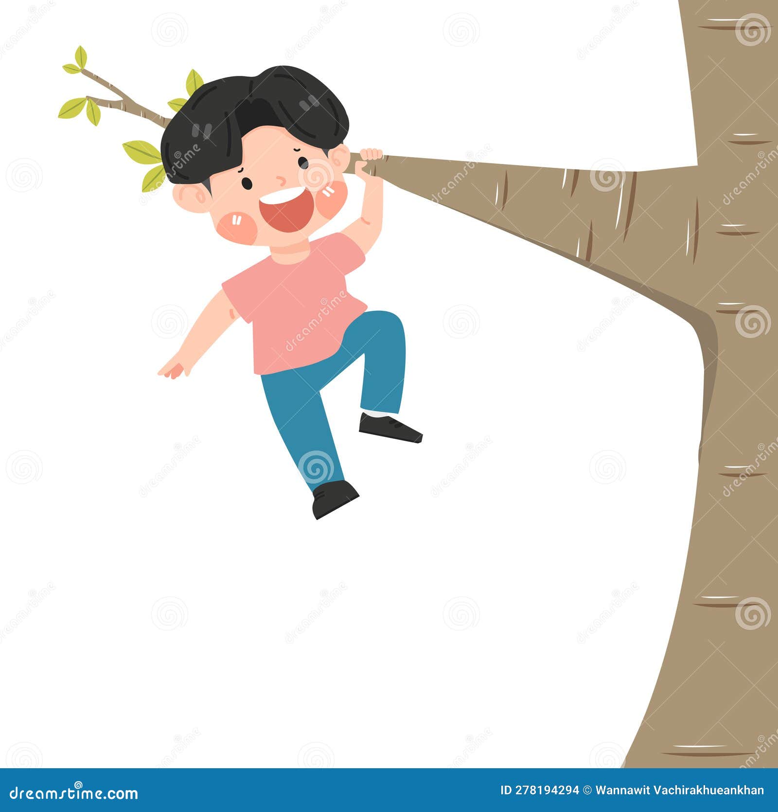 Kid boy on a tree branch stock vector. Illustration of park - 278194294