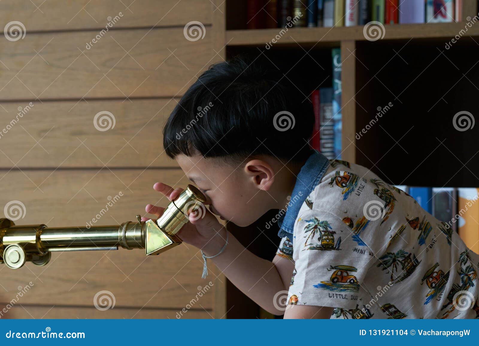 Kid or boy use telescope stock photo. Image of exploring - 131921104