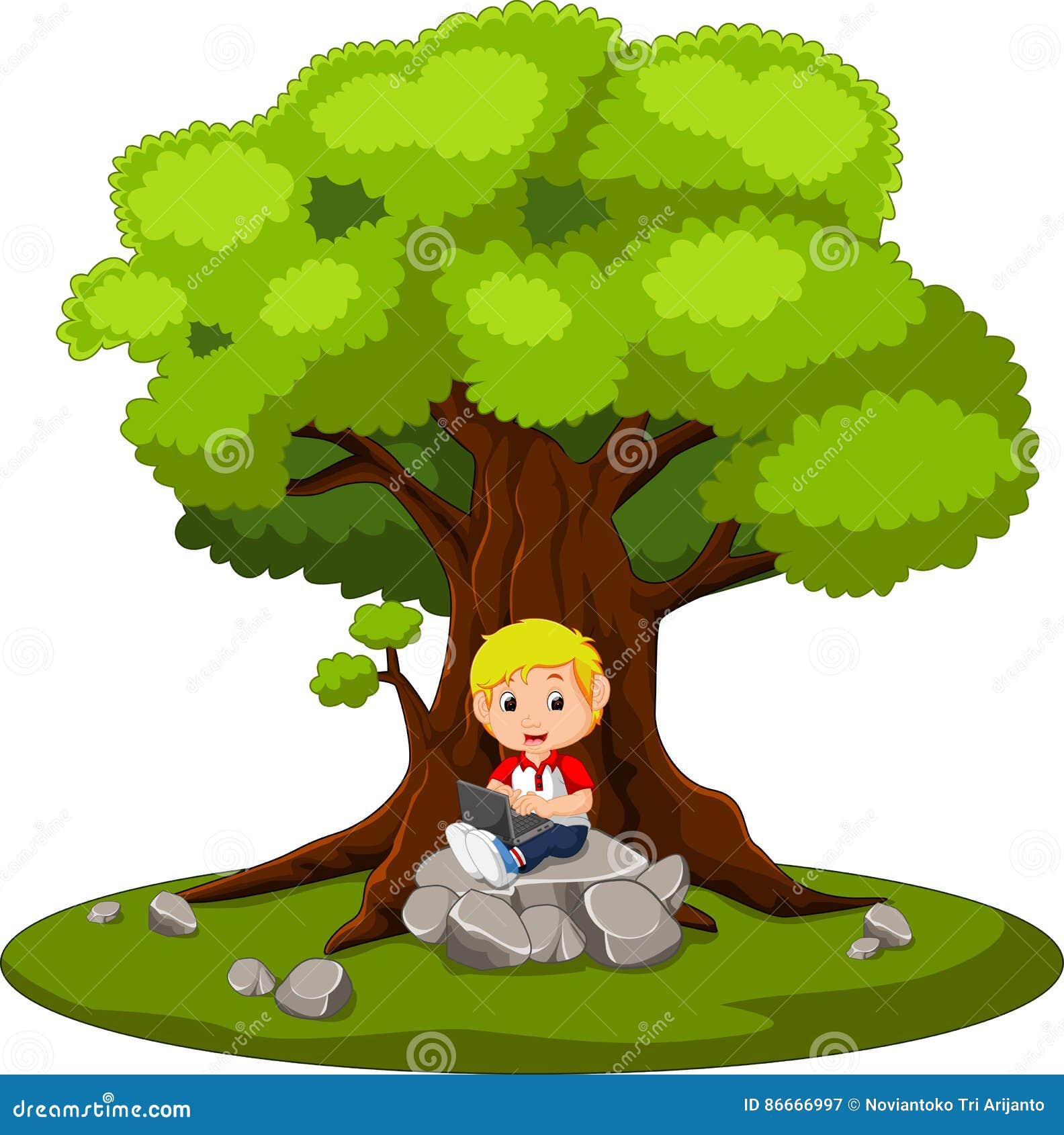 Kid Boy Using the Computer Cartoon Stock Vector - Illustration of ...