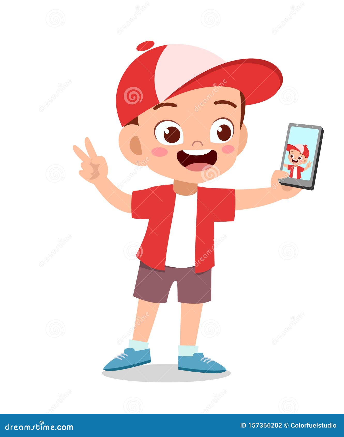 Kid Boy Using Smartphone Vector Stock Illustration - Illustration of ...