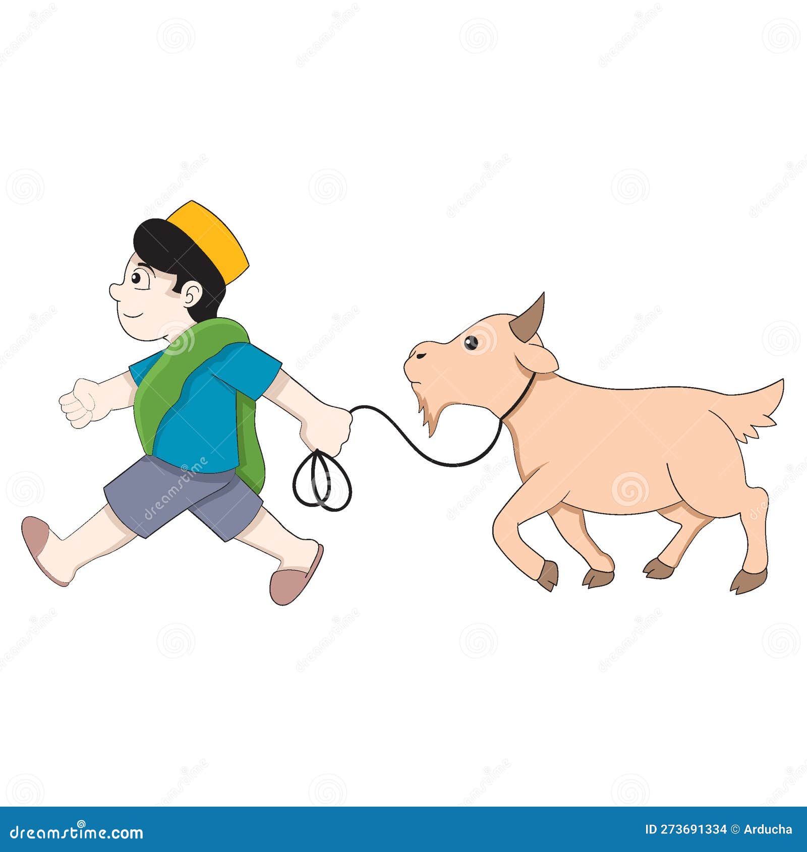 Kid Boy Is Walking Herding Goats Vector Illustration | CartoonDealer ...