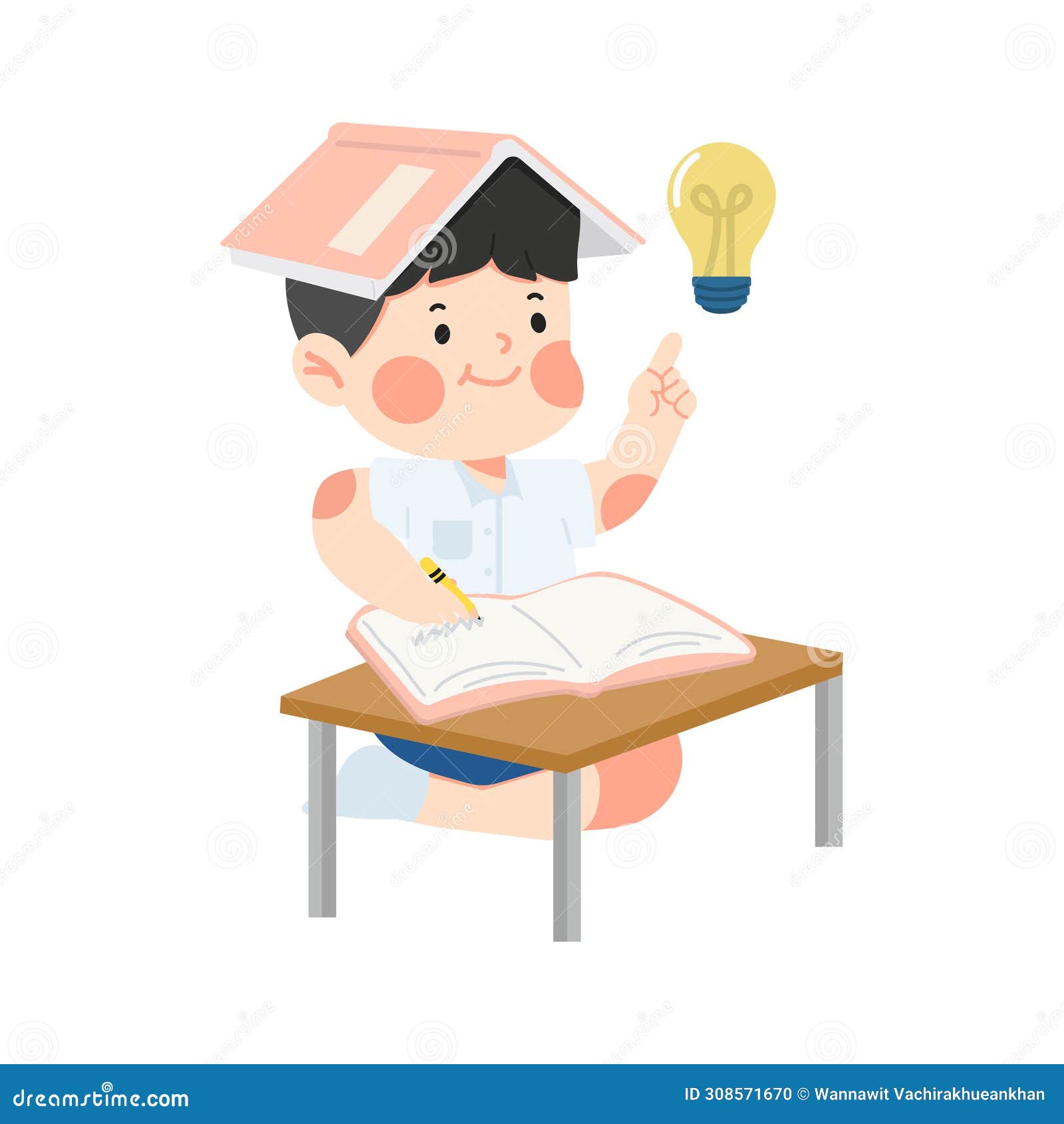 Kid Boy Writing in a Book Vector Stock Vector - Illustration of ...