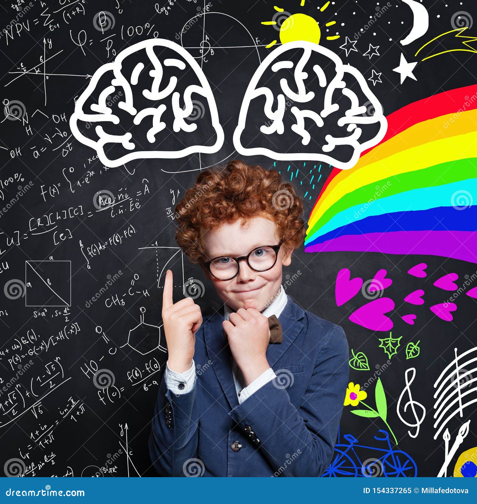 Kid with Brain Power and Science and Arts Occupations Stock Image ...