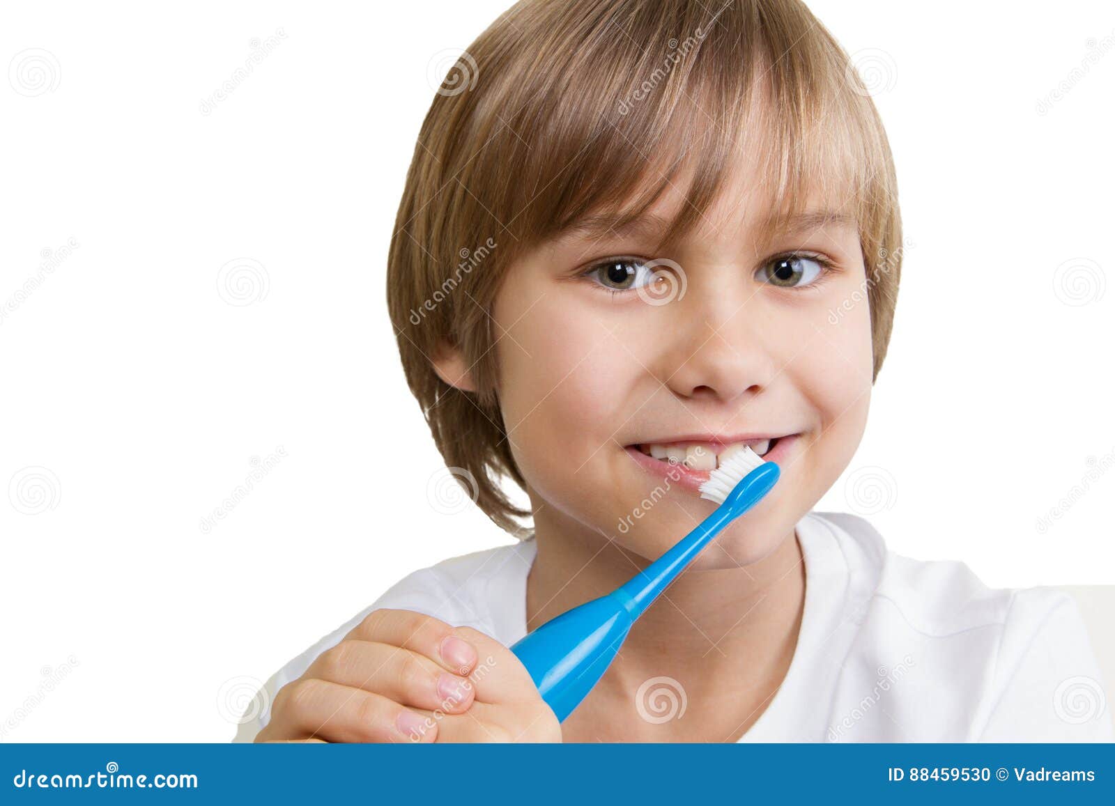 Kid Brushing His Teeth with Toothbrush Isolated on White Backgroun ...