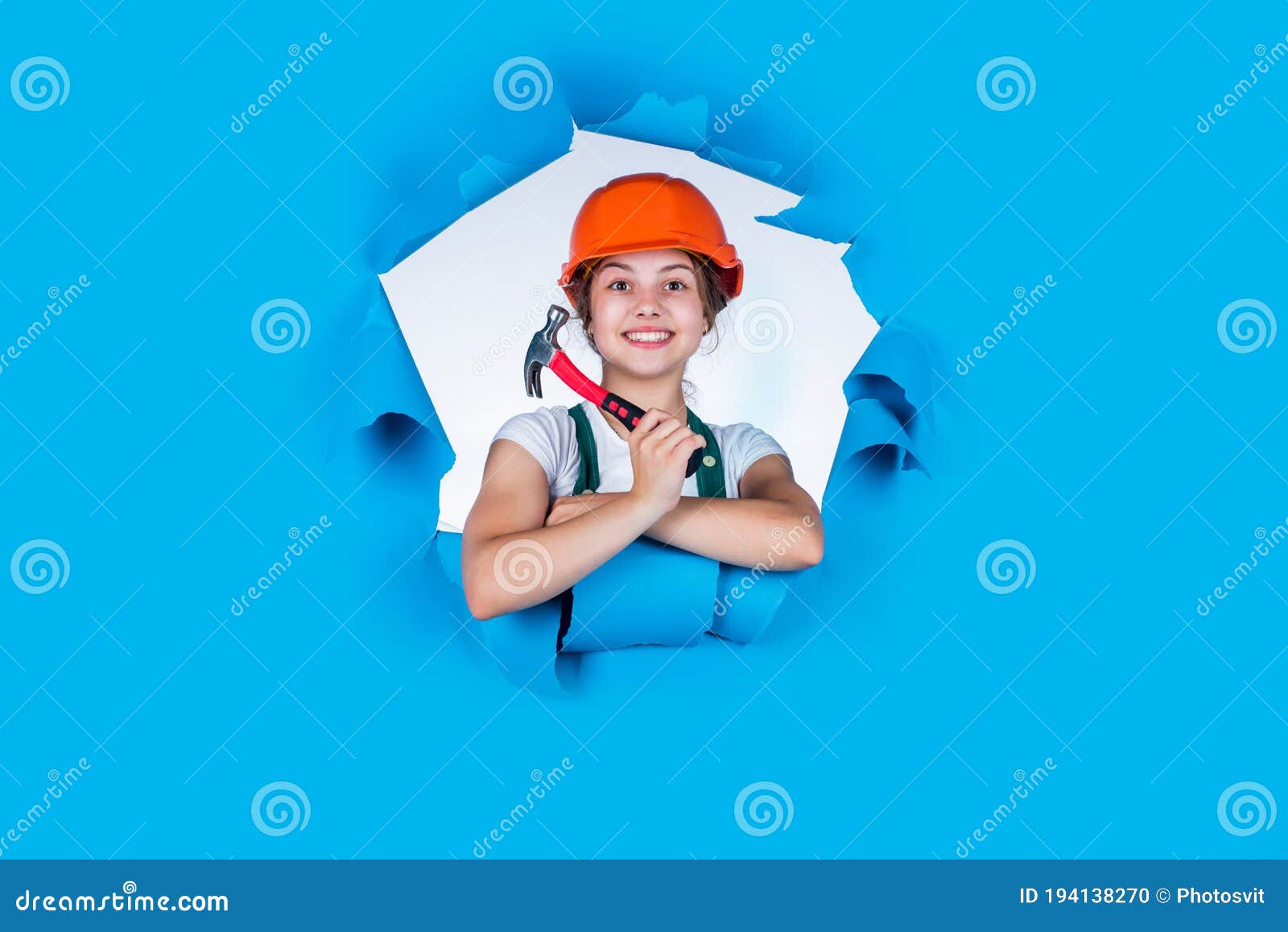 Kid Builder Girl. Occupation Learning Concept. Kid in Workshop Training ...