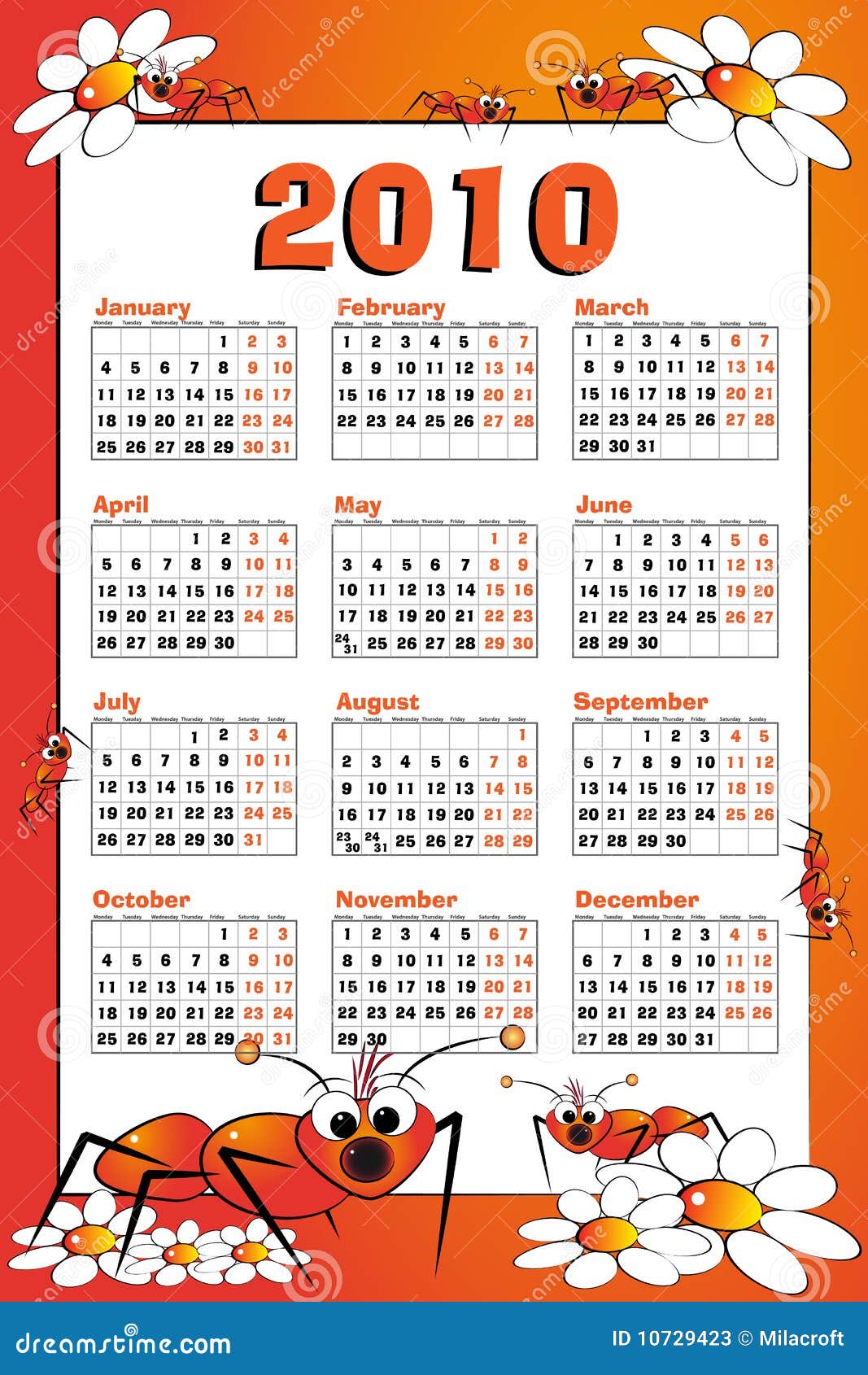 Kid calendar with ant stock vector. Illustration of august - 10729423