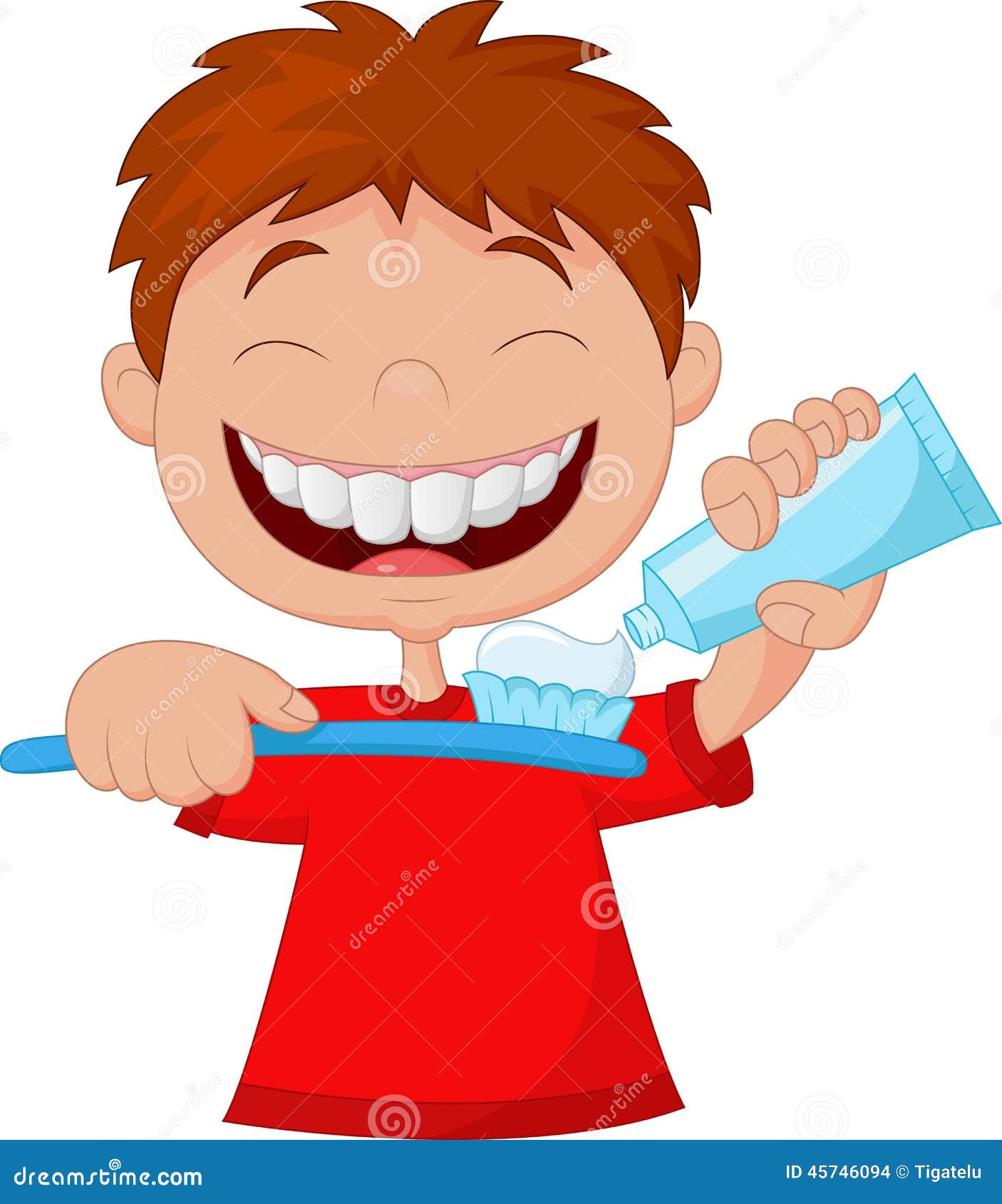 Squeezing Tooth Paste From A Tube On A Toothbrush Cartoon Vector ...
