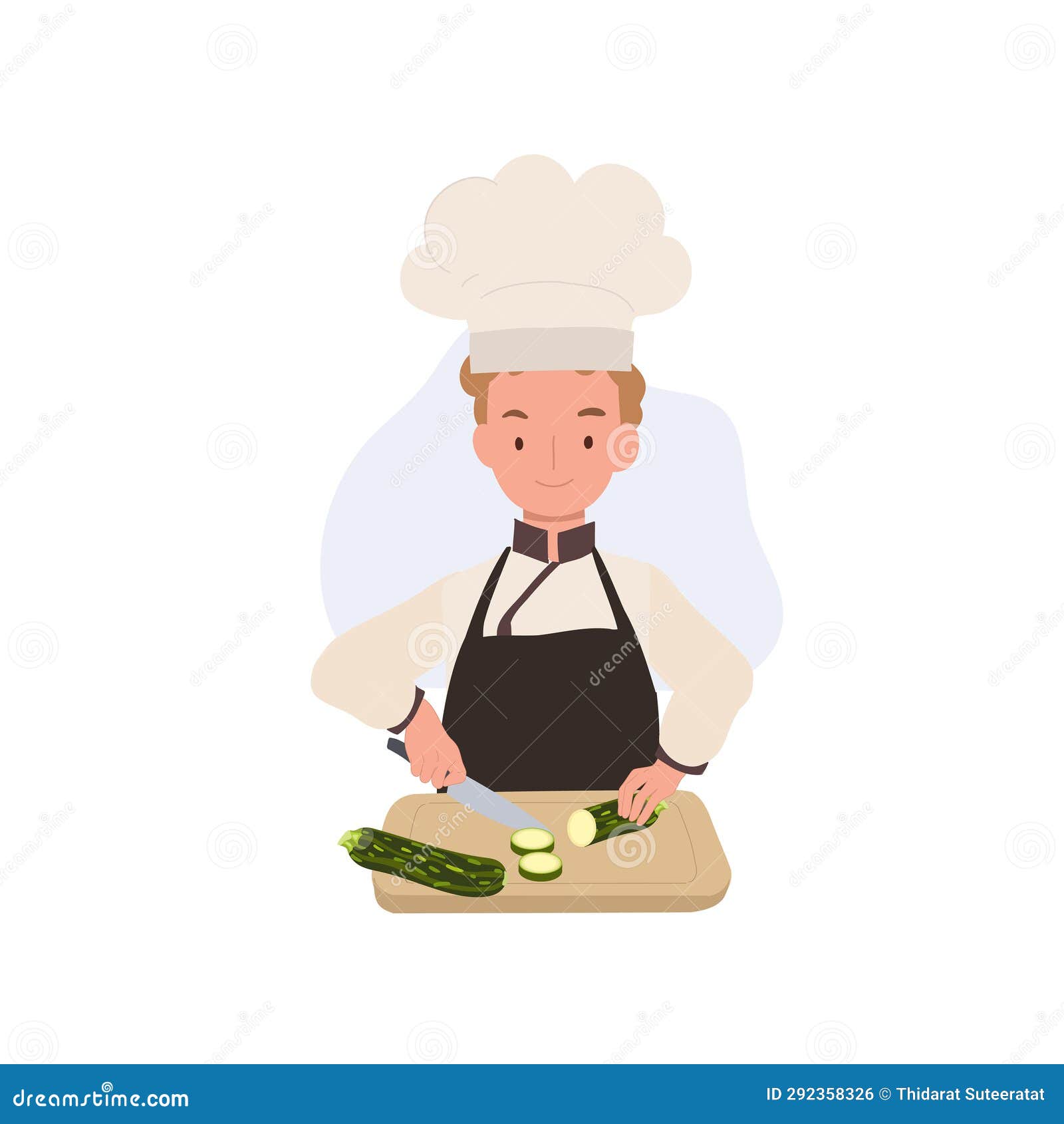 Kid Chef Chopping Cucumber. Cute Kid Chef Illustration Stock Vector ...