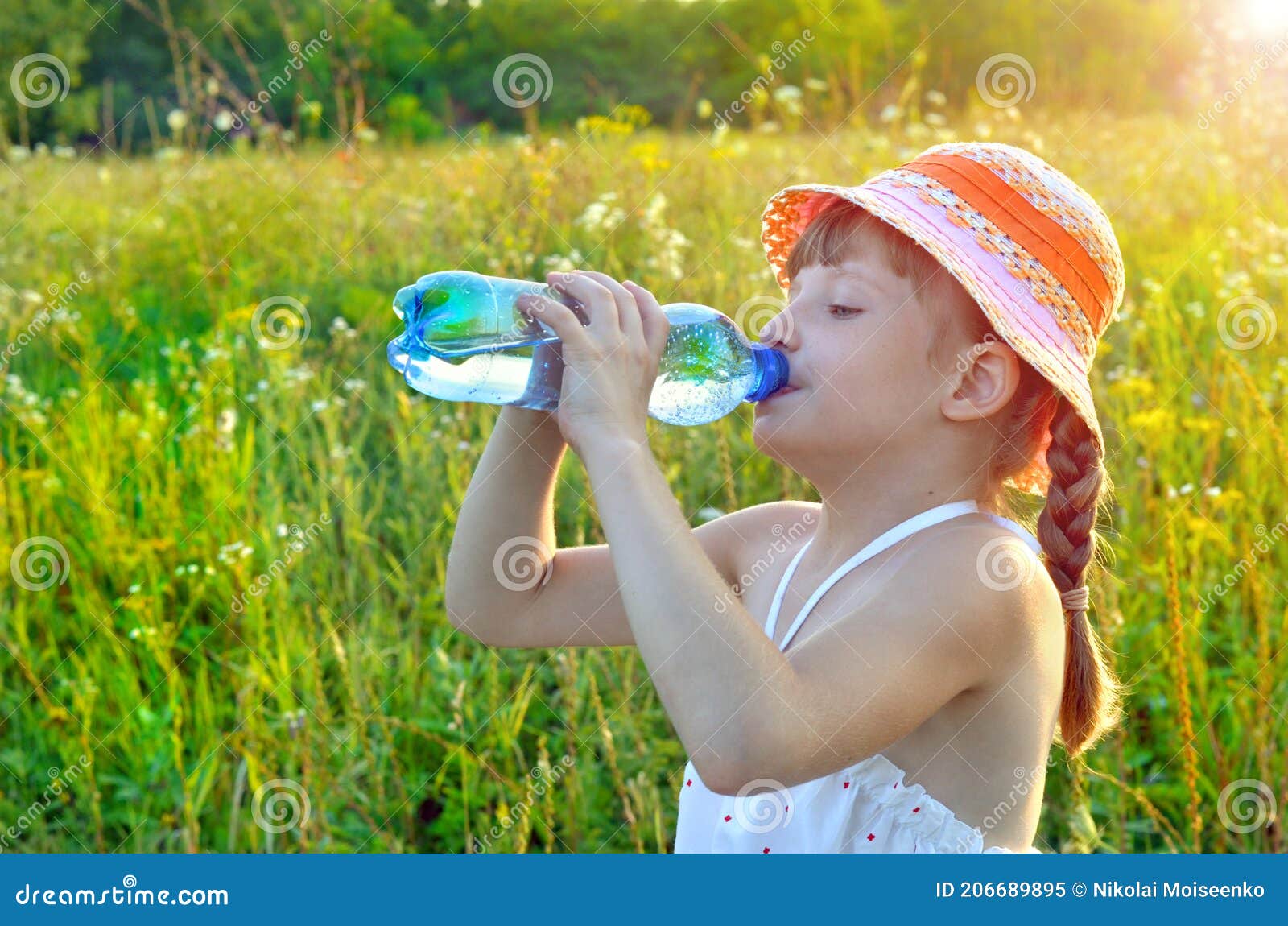 Kid, Child, Drinks Water from a Plastic Bottle Stock Image - Image of ...
