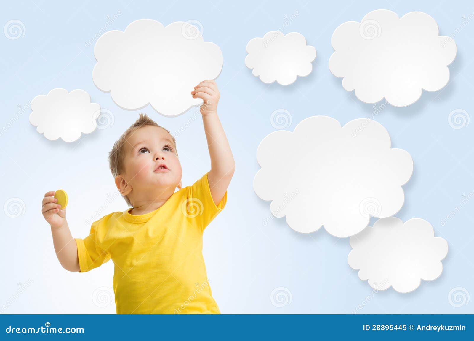Kid or Child Keep Cloud and Sun in His Hands Stock Image - Image of ...