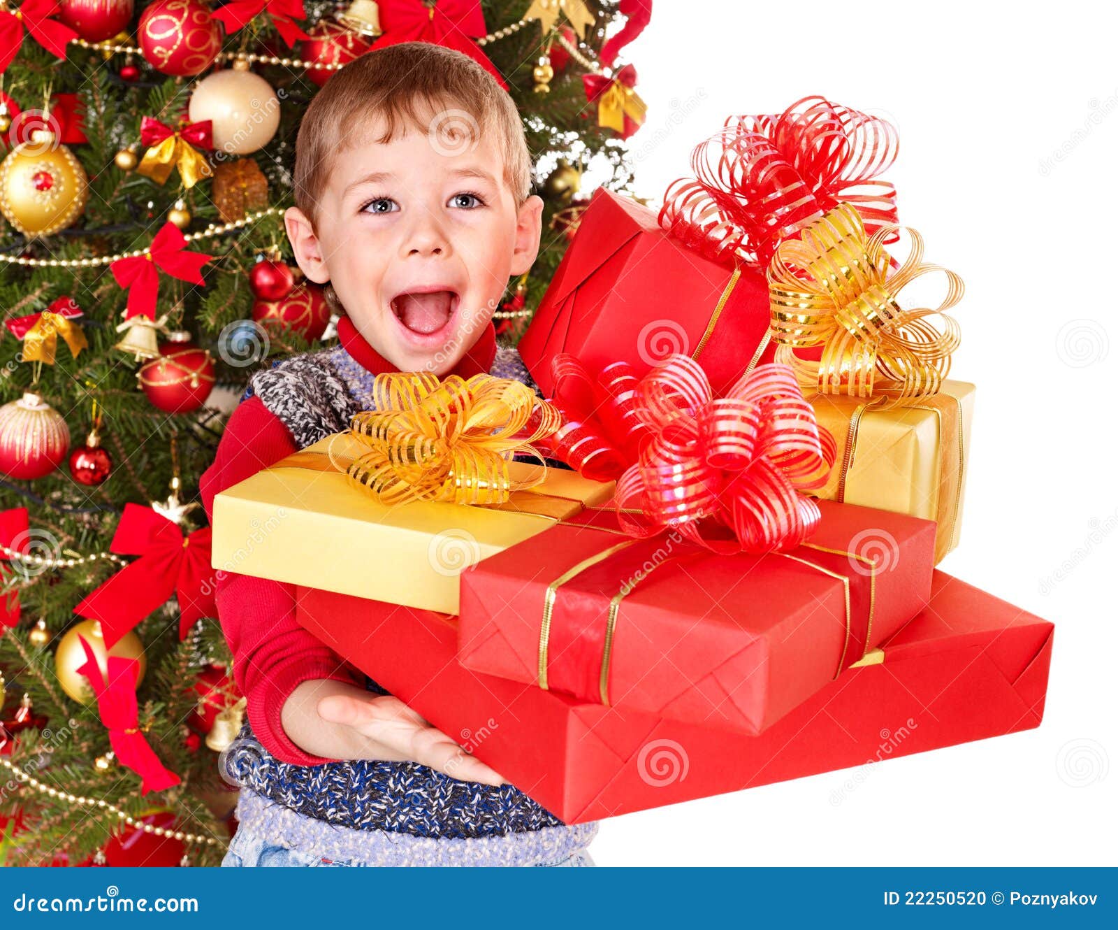 Kid with Christmas Gift Box. Stock Photo - Image of group, child: 22250520