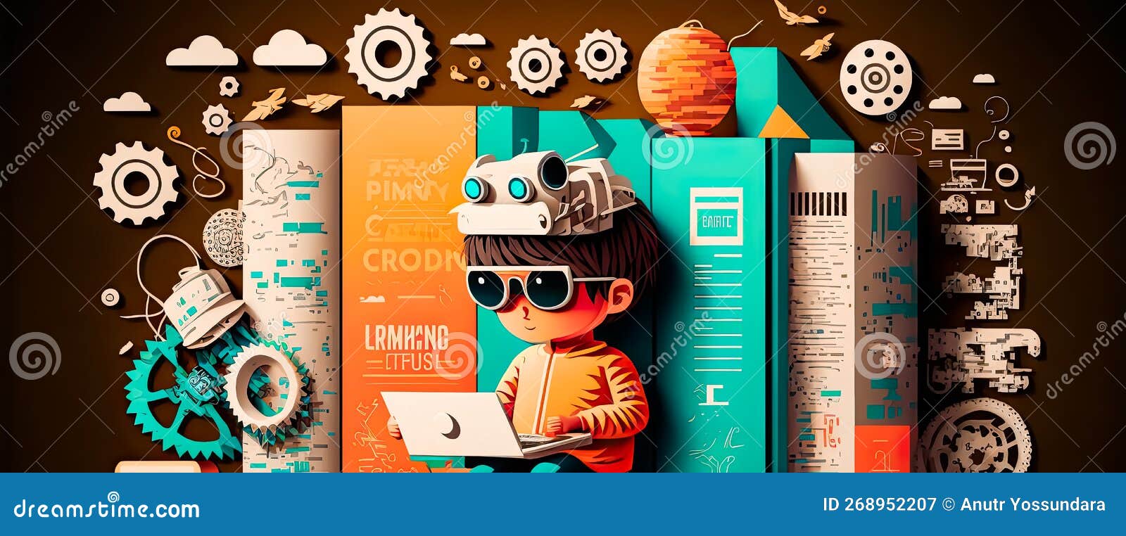 Kid Coding Computer Programming Paper Cut Banner, Generative AI Stock ... Kid Coding Computer Programming Paper Cut Banner, Generative AI Stock ...