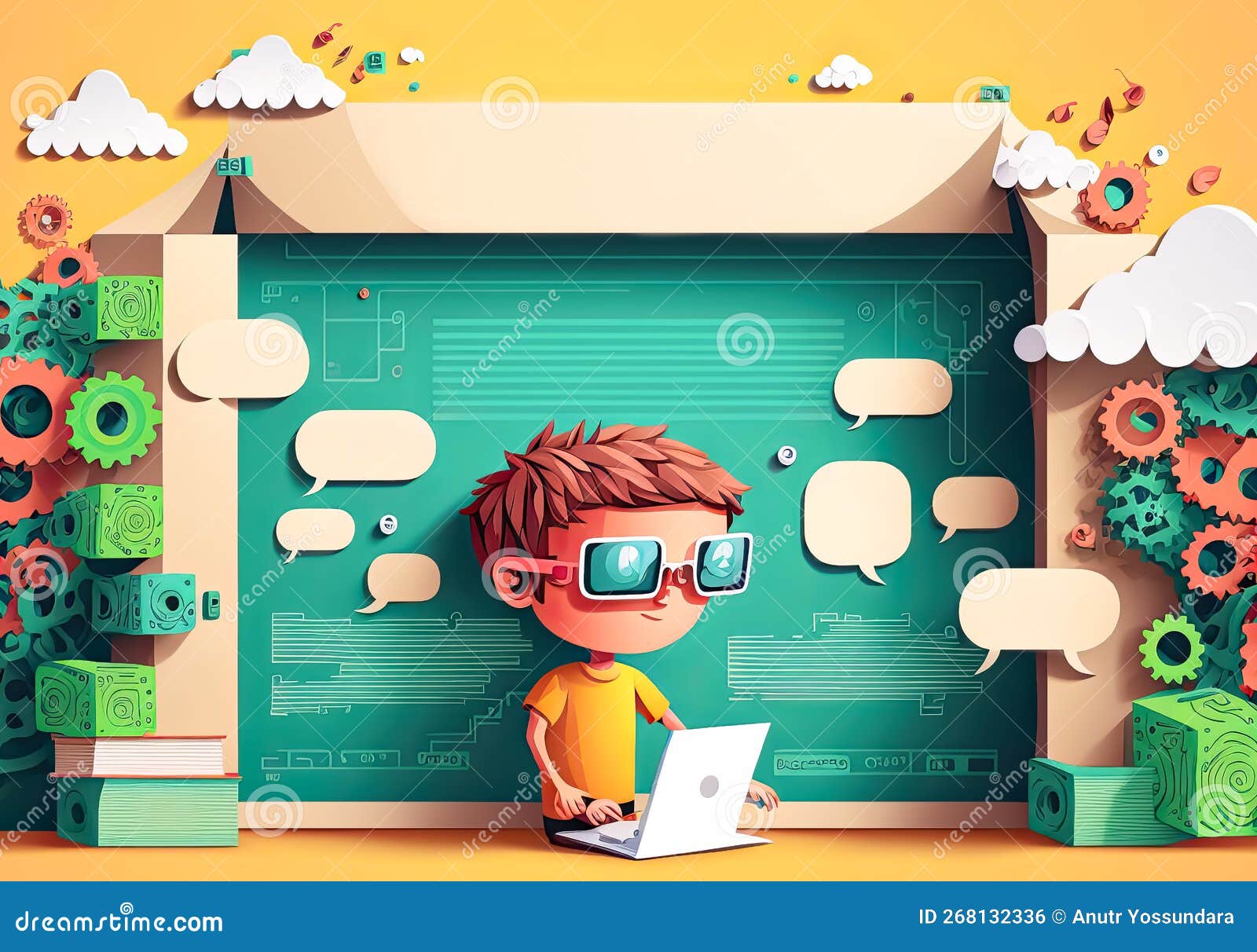Kid Coding Computer Programming Paper Cut Banner, Generative AI Stock Illustration ...