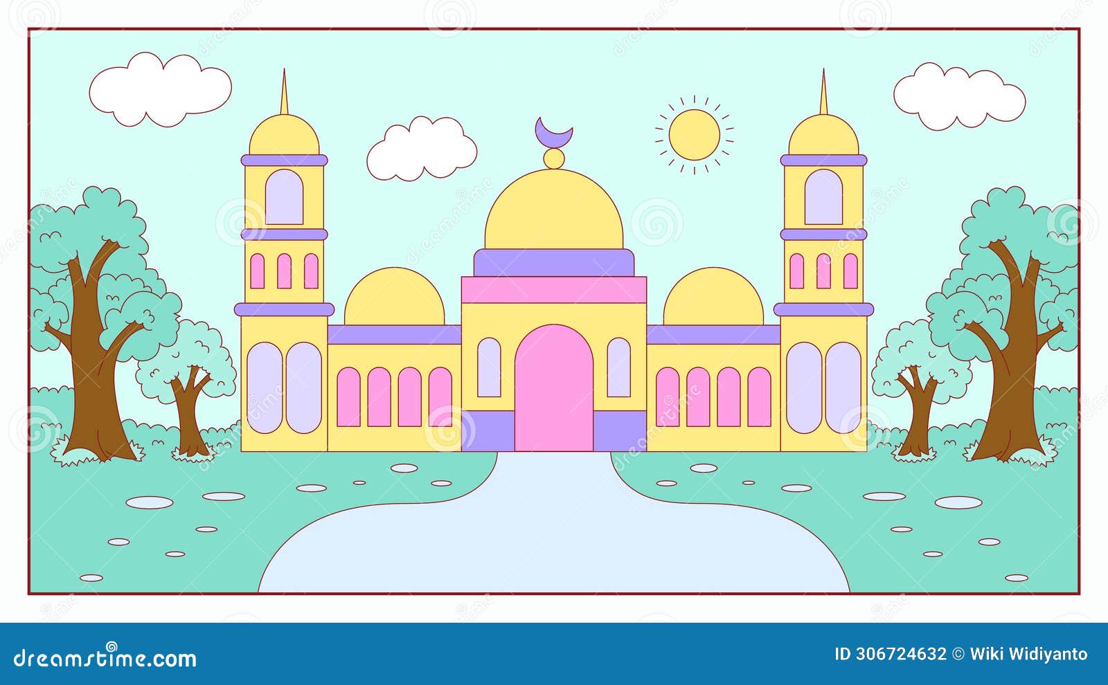 Kid Colorful Mosque Cartoon Stock Vector - Illustration of architecture ...