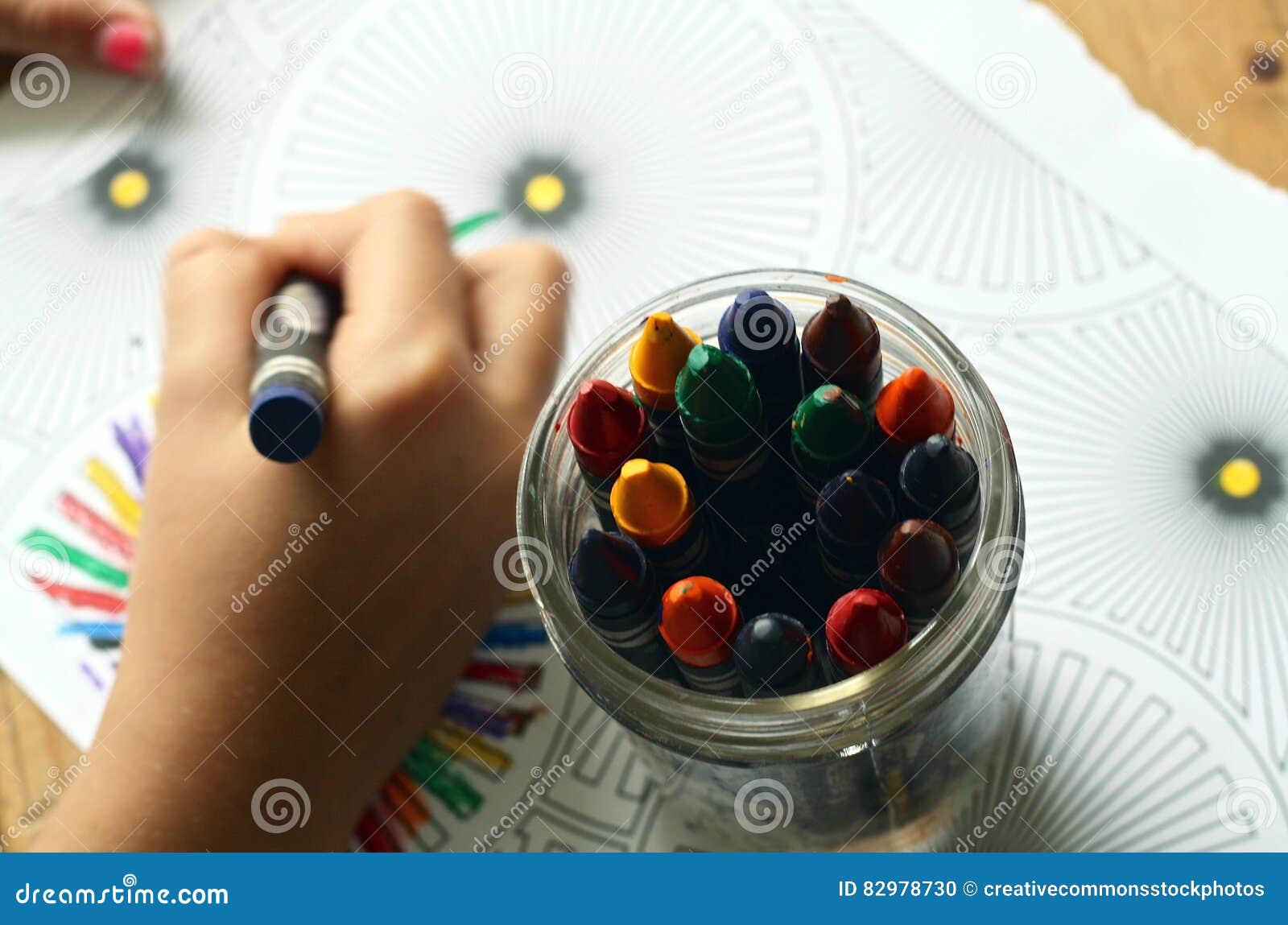 Kid Coloring With Crayons Picture. Image: 82978730