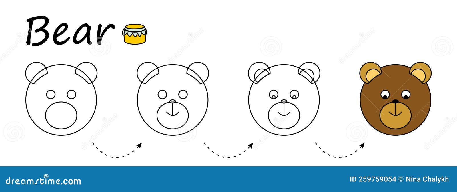 Kid Coloring Worksheet, Step by Step Drawing Bear. Easy Educational ...