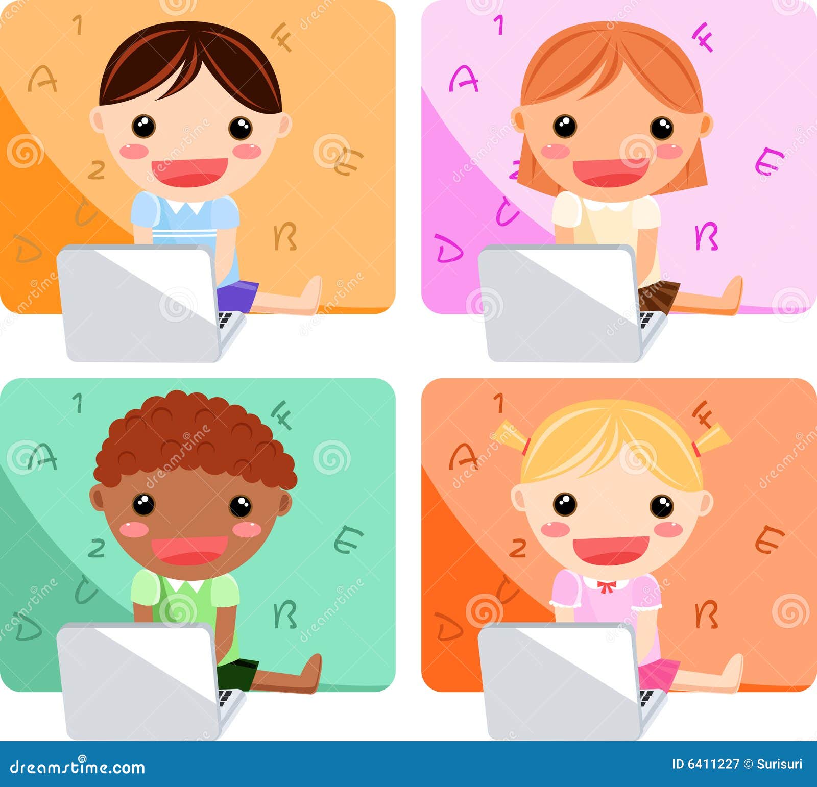Kid and computer stock vector. Illustration of toddlers - 6411227