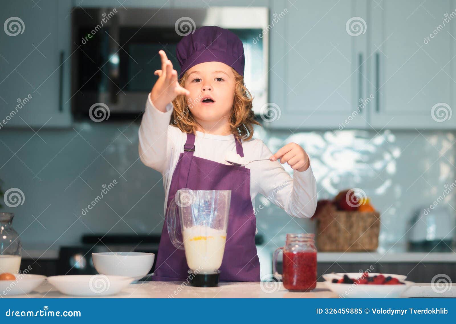 Kid Cooking. Chef Child Cook Baking on the Kitchen. Stock Image - Image ...