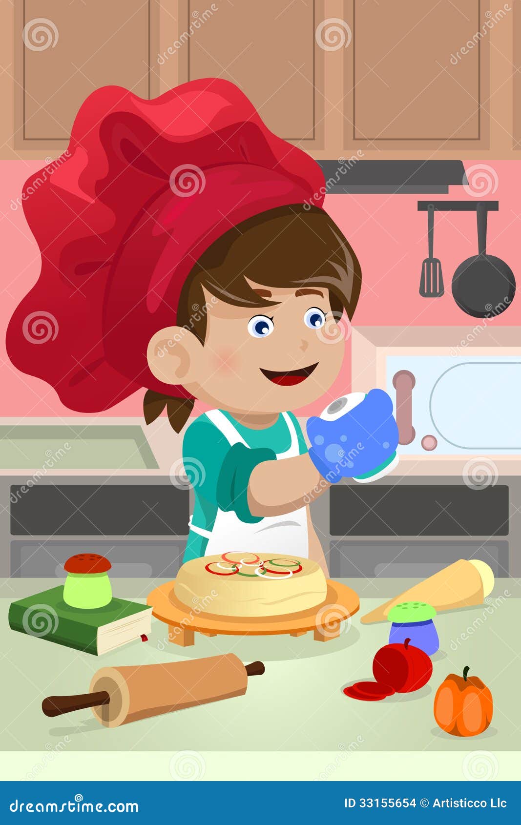 Kid cooking in the kitchen stock vector. Illustration of cooking - 33155654