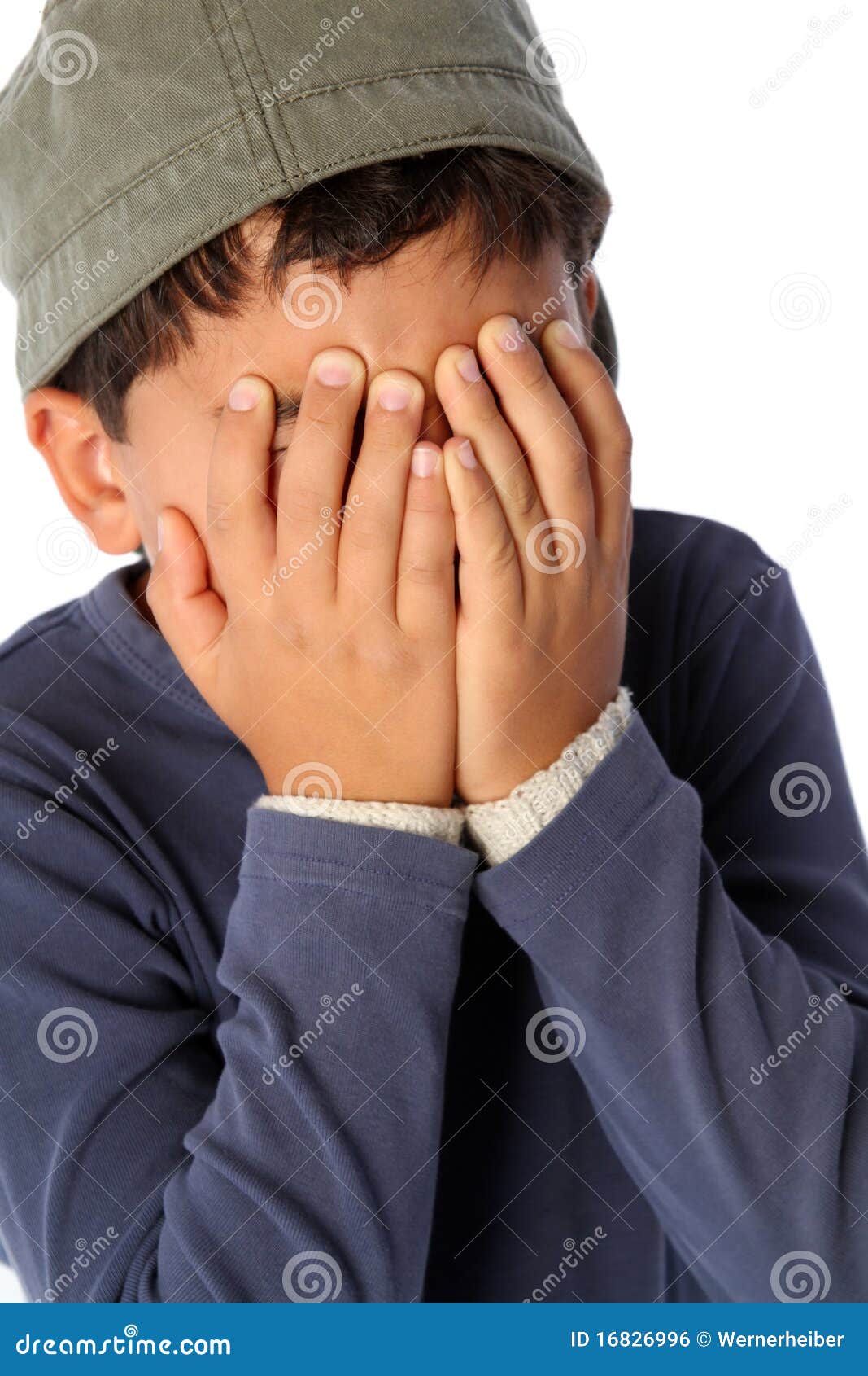 Kid crying stock photo. Image of hands, brunette, blue - 16826996