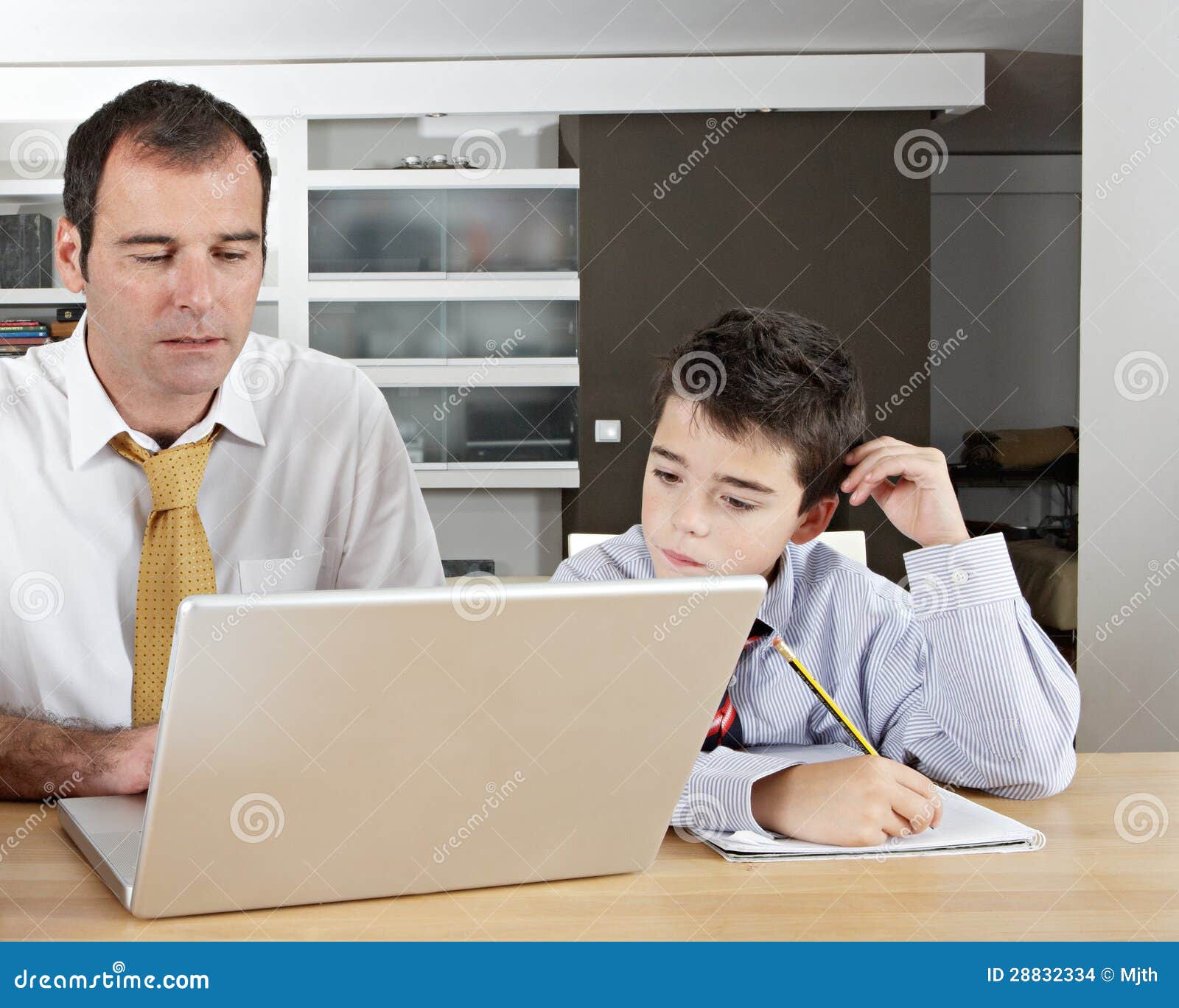 Kid and dad on laptop stock photo. Image of blue, education - 28832334