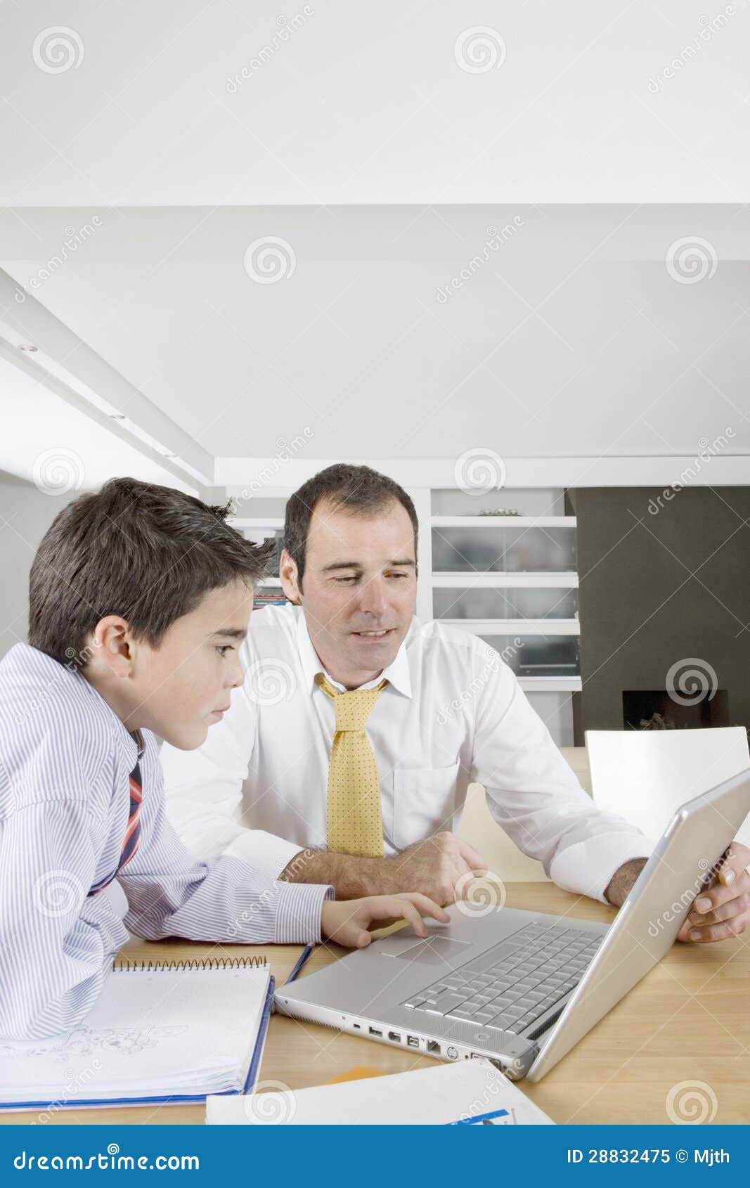 Kid and dad on laptop stock image. Image of education - 28832475
