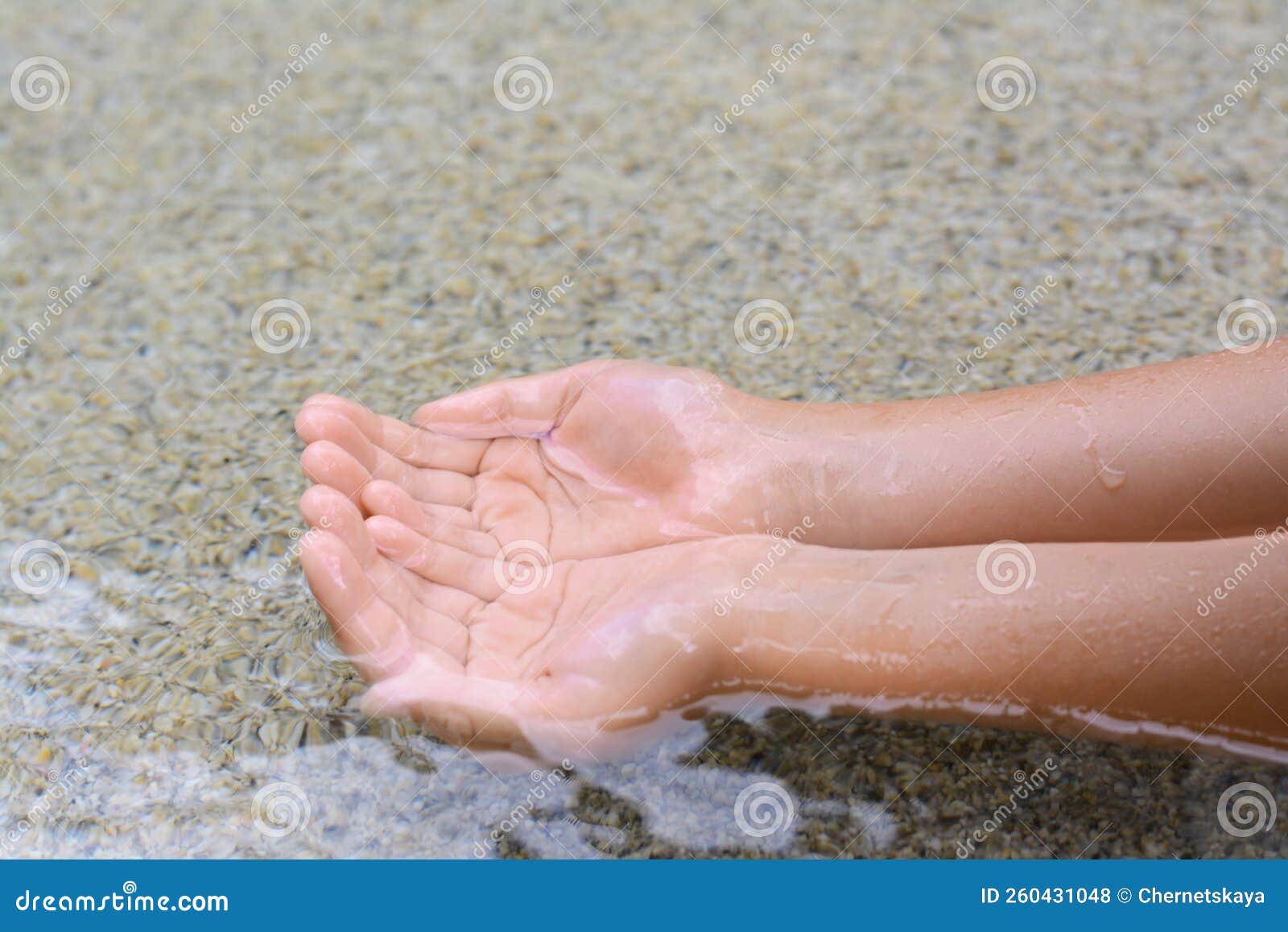 Kid Dipping Hands in Water Outdoors, Closeup Stock Photo - Image of ...