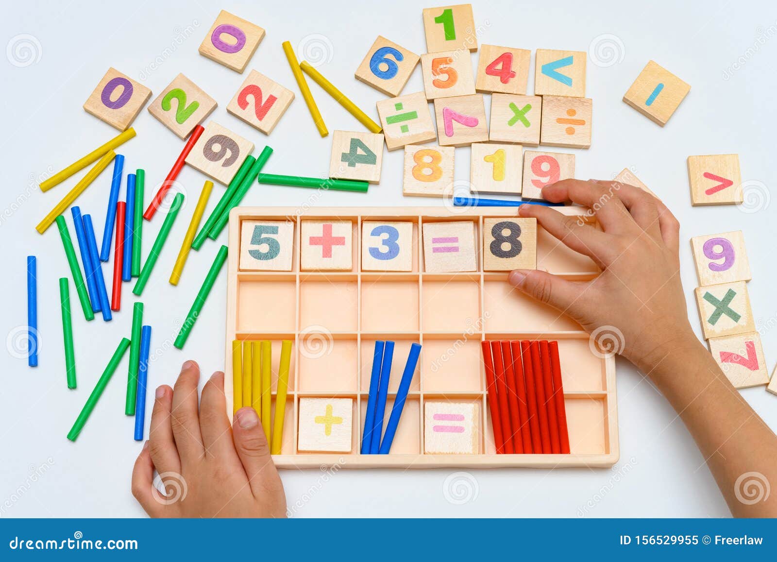 Kid Doing Addition Equation Using Counting Rod Stock Image - Image of ...