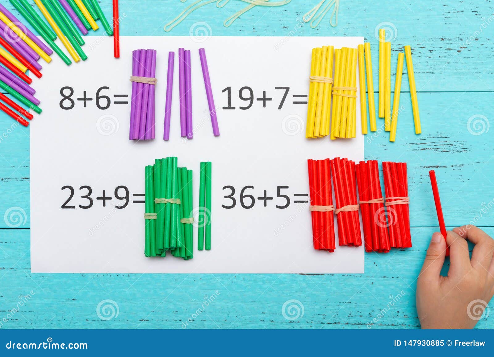 Kid Doing Addition Equations Using Counting Rods Stock Image - Image of ...