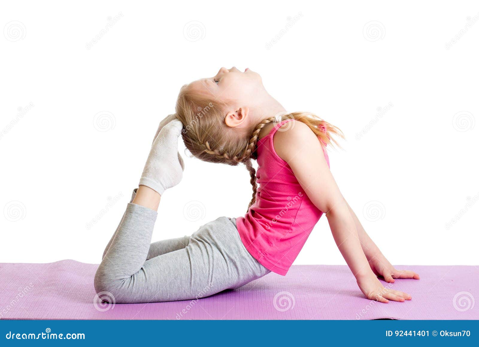 Kid Doing Fitness Exercises on Mat. Isolated on White. Stock Image ...